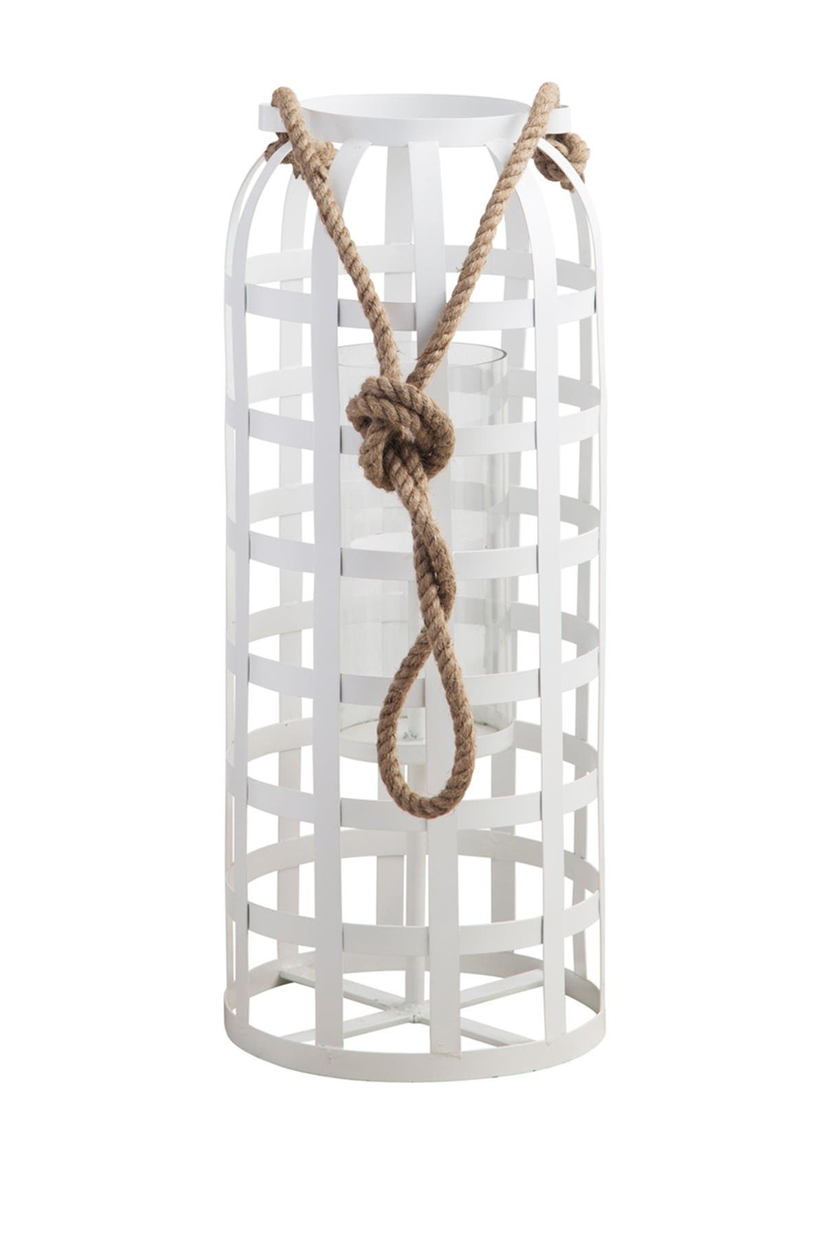 HOME ESSENTIALS AND BEYOND 24" Glass Insert White Metal Lantern ...