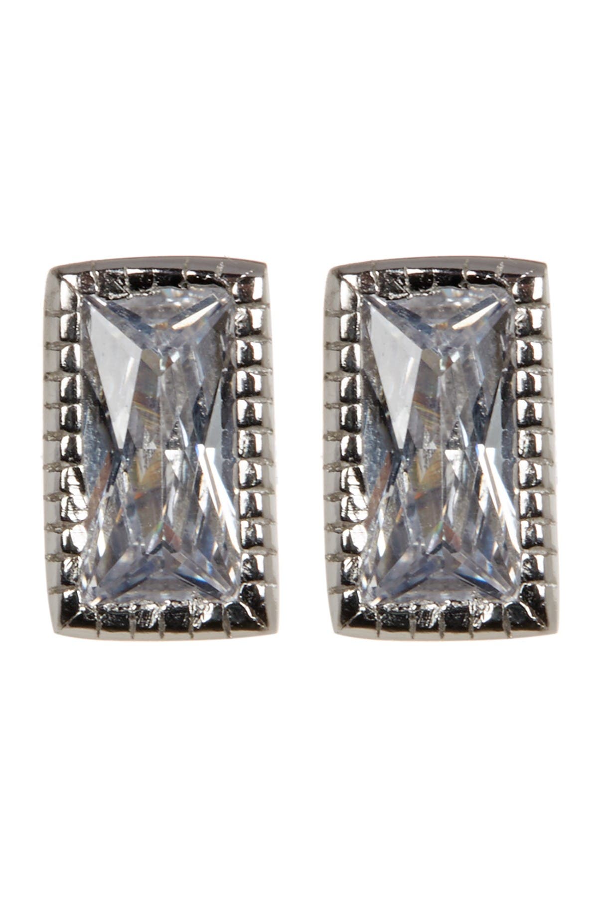 Adornia White Rhodium Plated Swarovski Crystal Rectangle Cut Stud ...