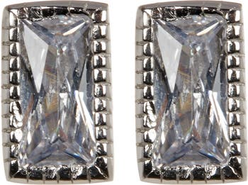 Adornia White Rhodium Plated Swarovski Crystal Rectangle Cut Stud ...