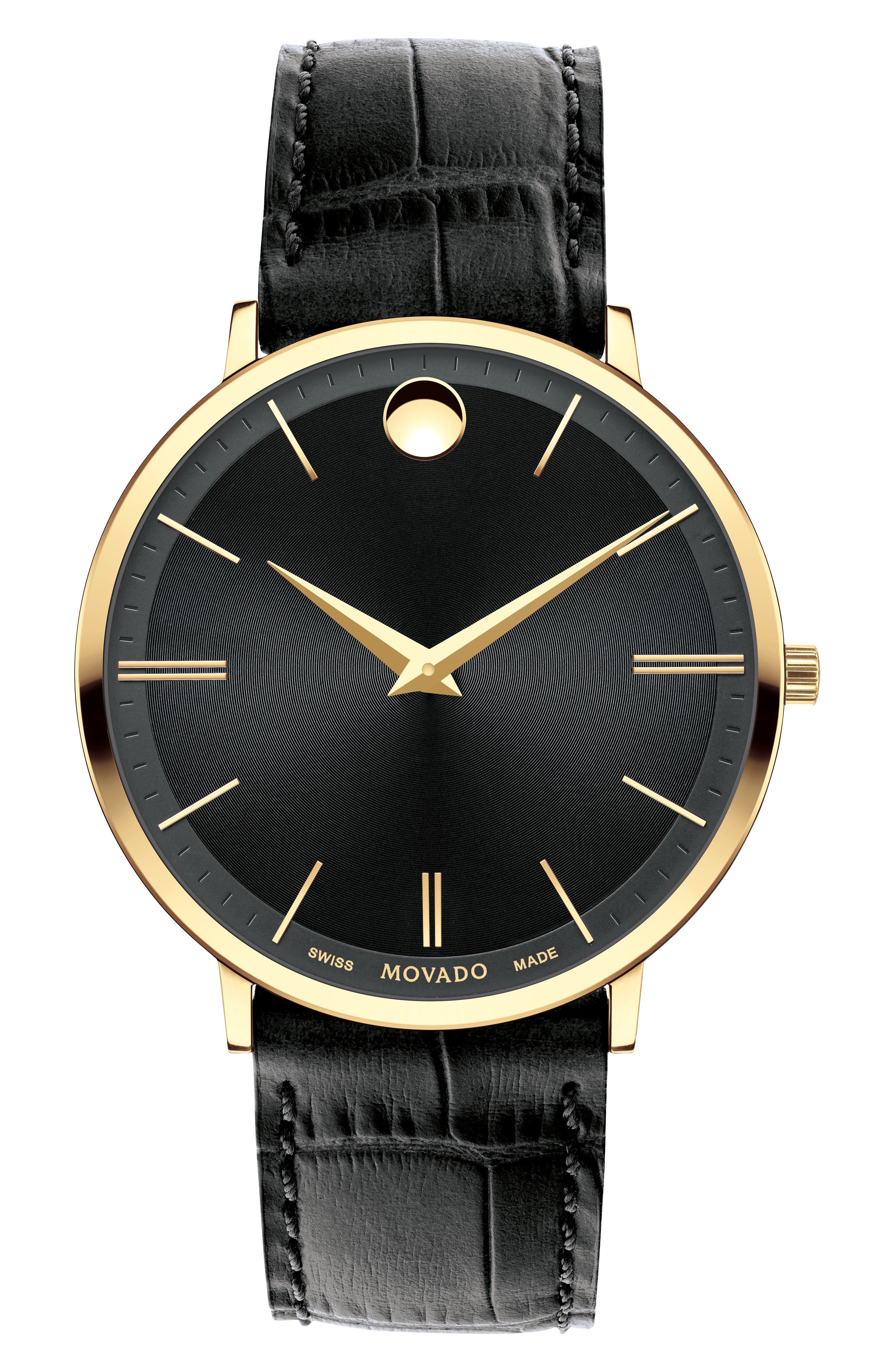 Movado Ultra Slim Leather Strap Watch, 40mm | Nordstromrack