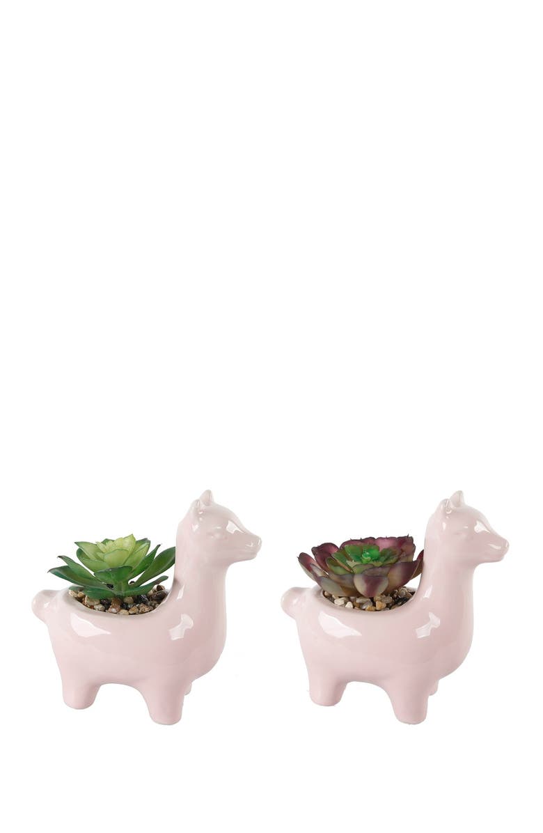 FLORA BUNDA Pink Ceramic Llama Faux Succulent Pot - Set of 2 ...