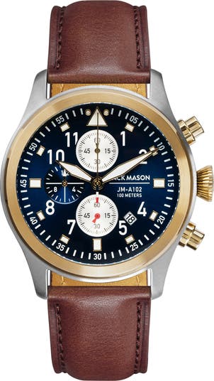 Jack Mason Aviation Chronograph Leather Strap Watch, 42mm | Nordstrom
