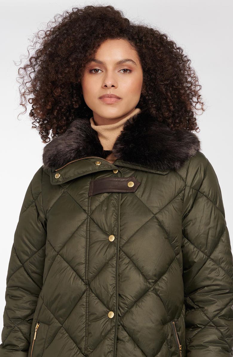 Barbour Ballater Diamond Quilted Coat with Faux Fur Trim | Nordstrom