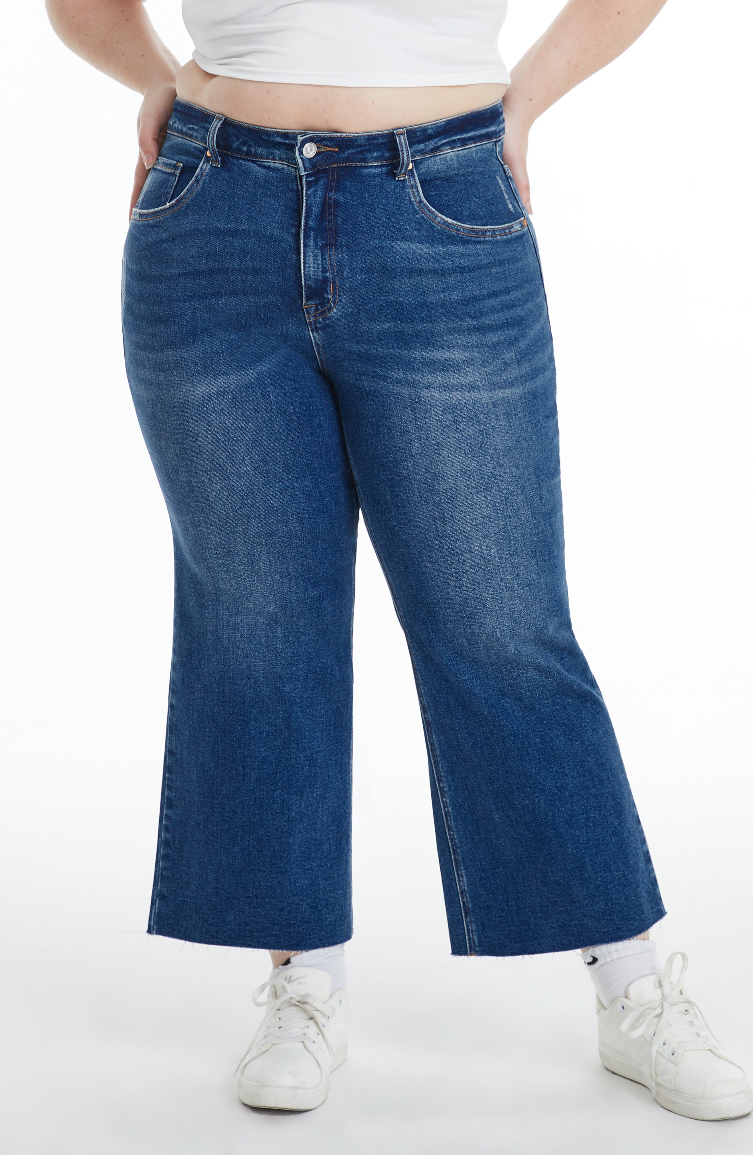 Bayeas High Waist Frayed Hem Crop Wide Leg Jeans | Nordstrom