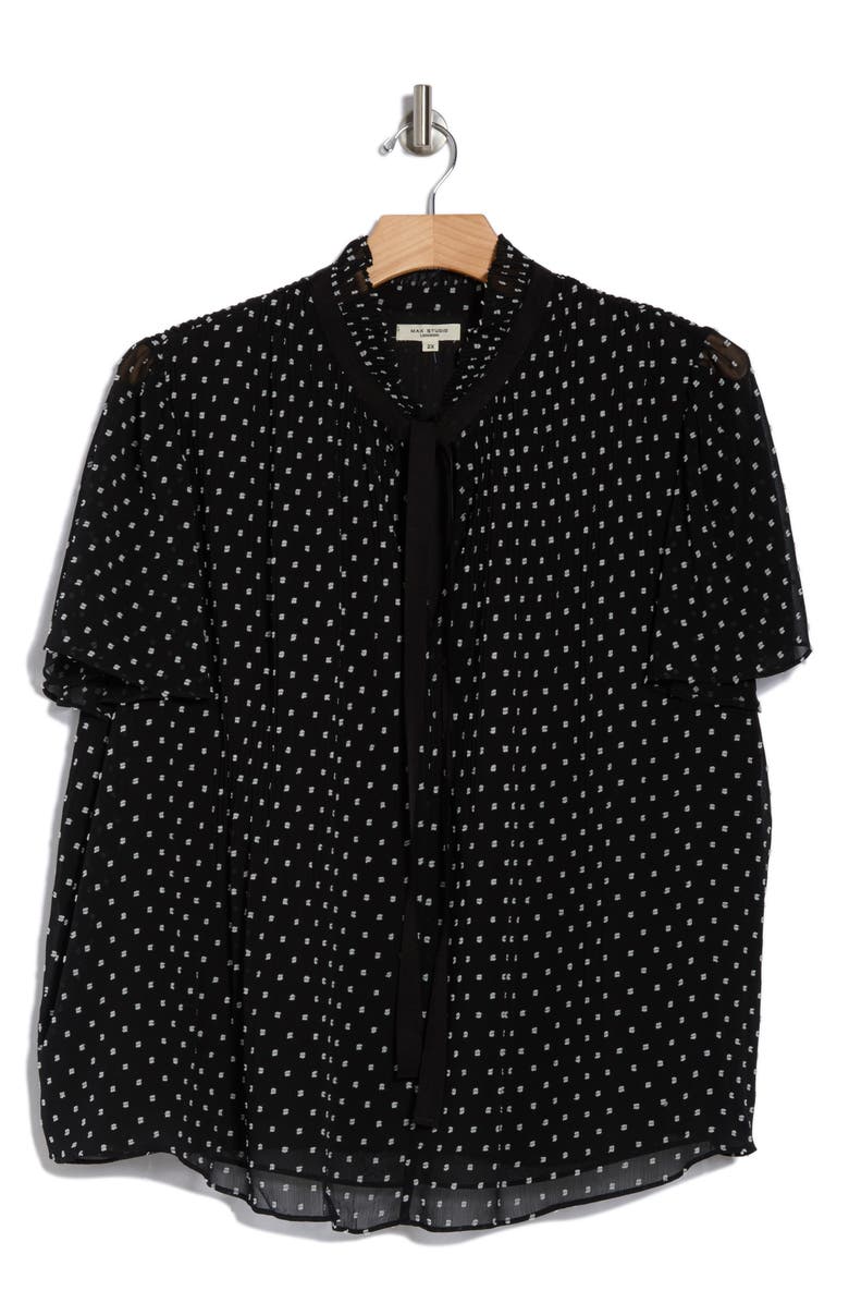 MAX STUDIO Short Sleeve Pleated Clip Dot Top | Nordstromrack