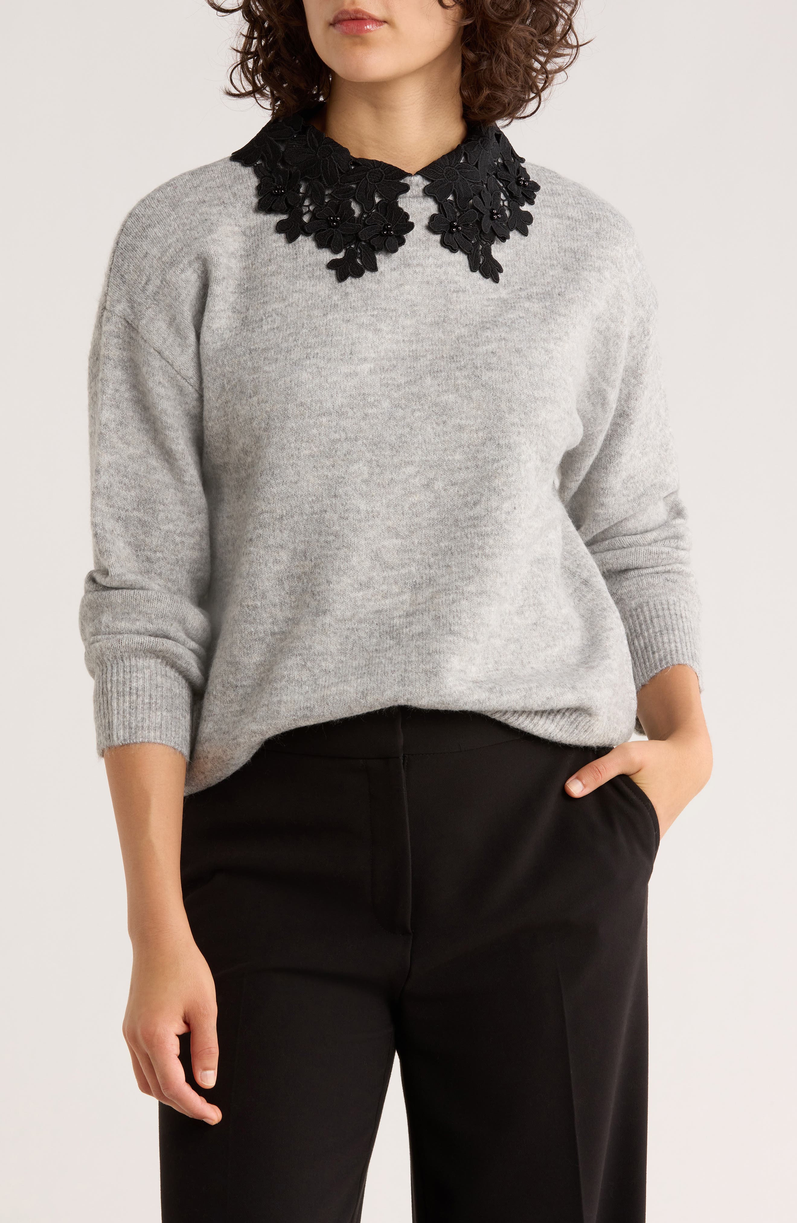 Ellen Tracy Floral Collar Sweater | Nordstromrack