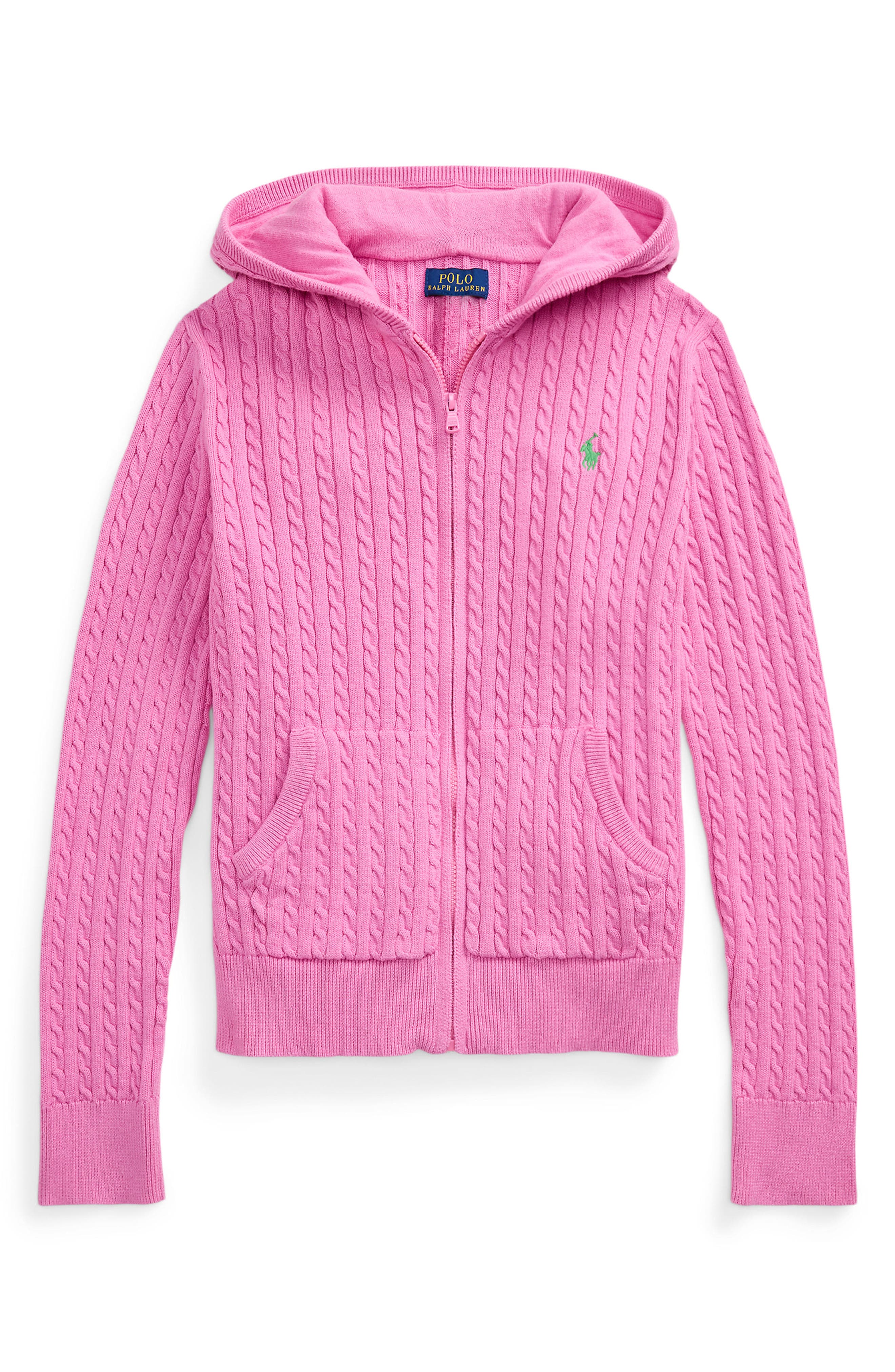 Polo Ralph Lauren Kids' Mini Cable Cotton Hooded Zip-Up Cardigan (Women ...