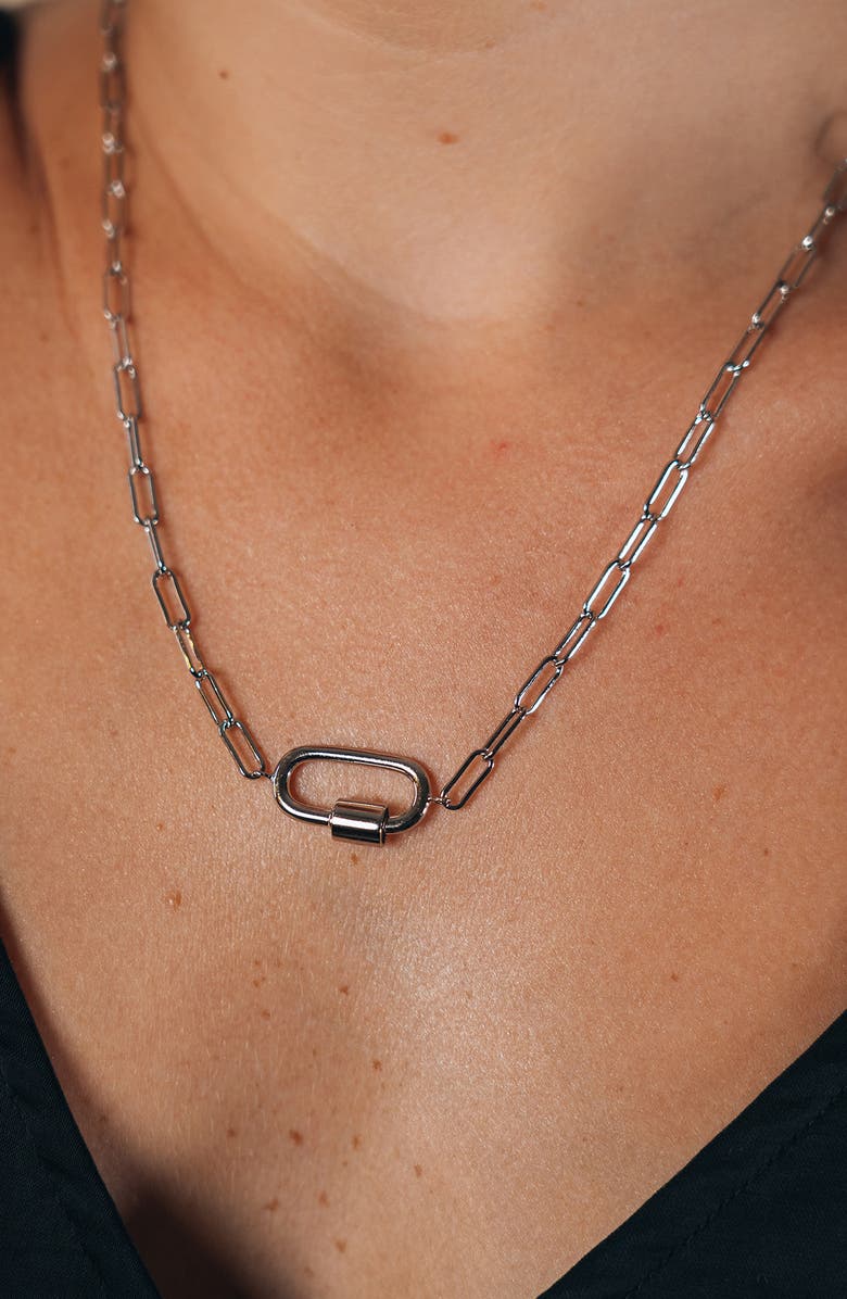 Sterling Forever Polished Carabiner Station Paper Clip Chain Necklace ...