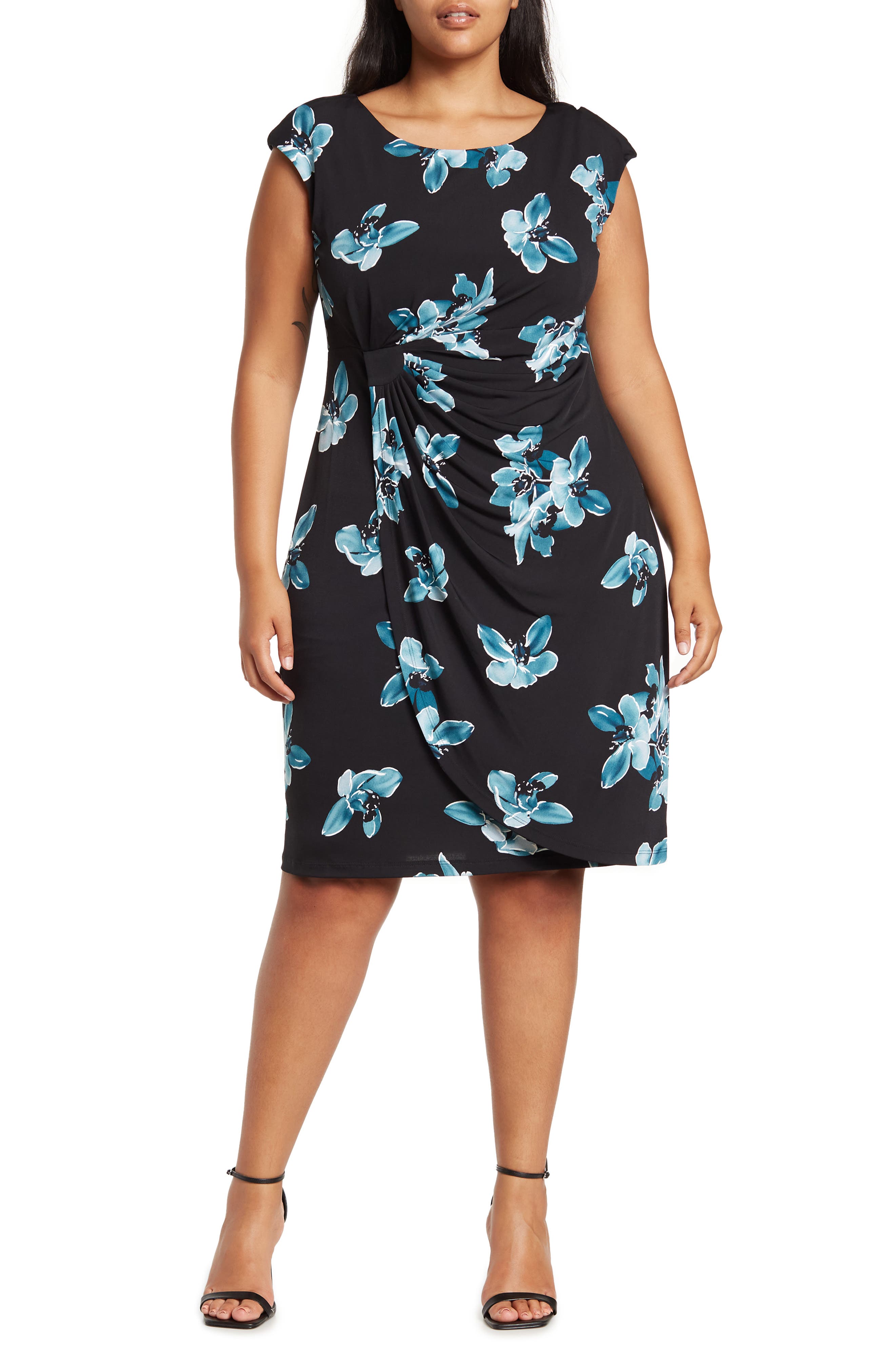 Connected Apparel Cap Sleeve Mock-wrap Dress | Nordstromrack