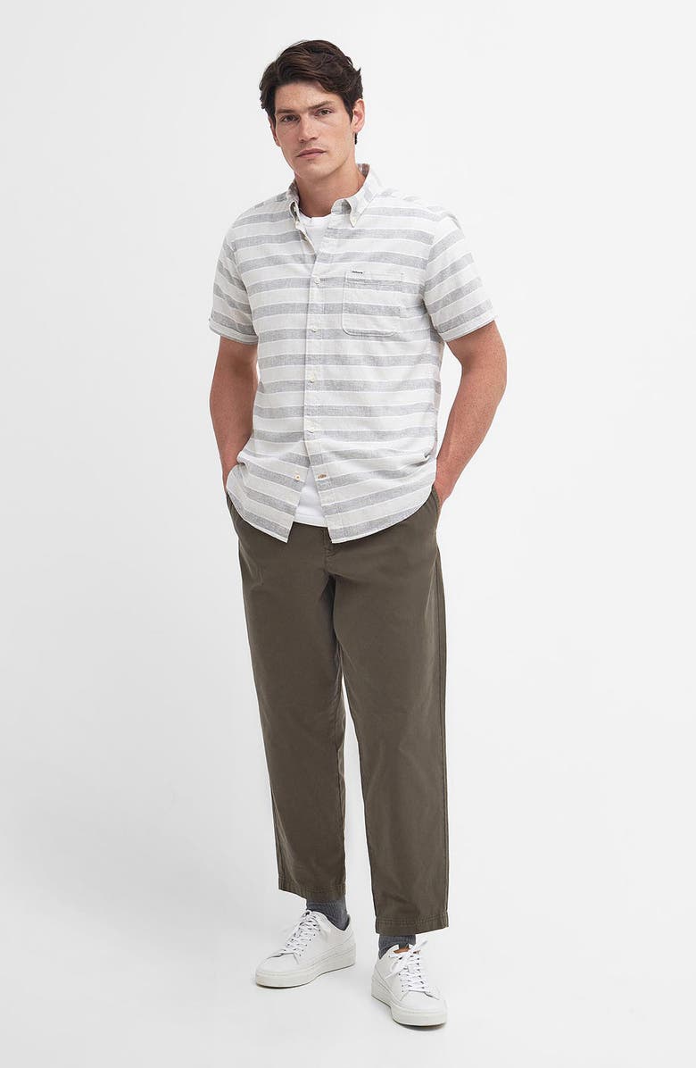 Barbour Somerby Tailored Fit Stripe Short Sleeve Linen & Cotton Button ...