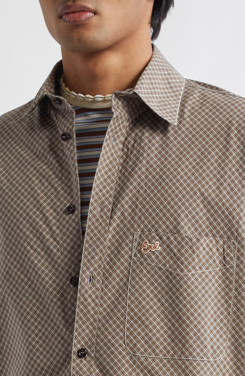 ERL Gender Inclusive Microplaid Longline Organic Cotton Button-Up Shirt ...