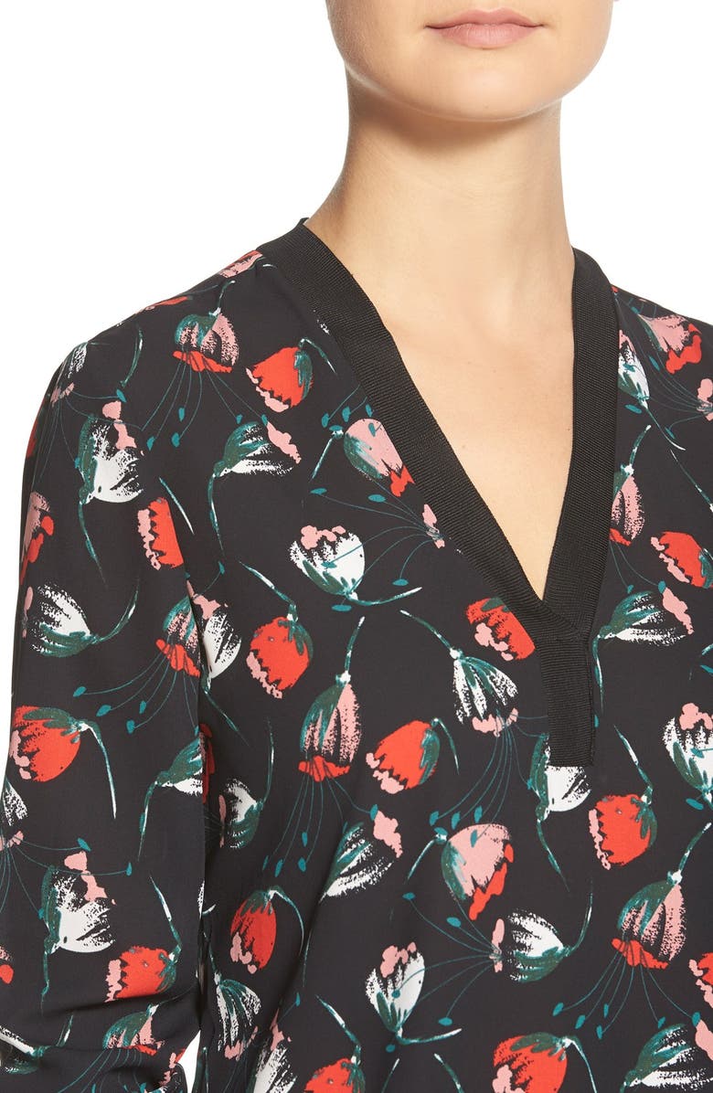 Halogen® Knit Trim V-Neck Blouse | Nordstrom