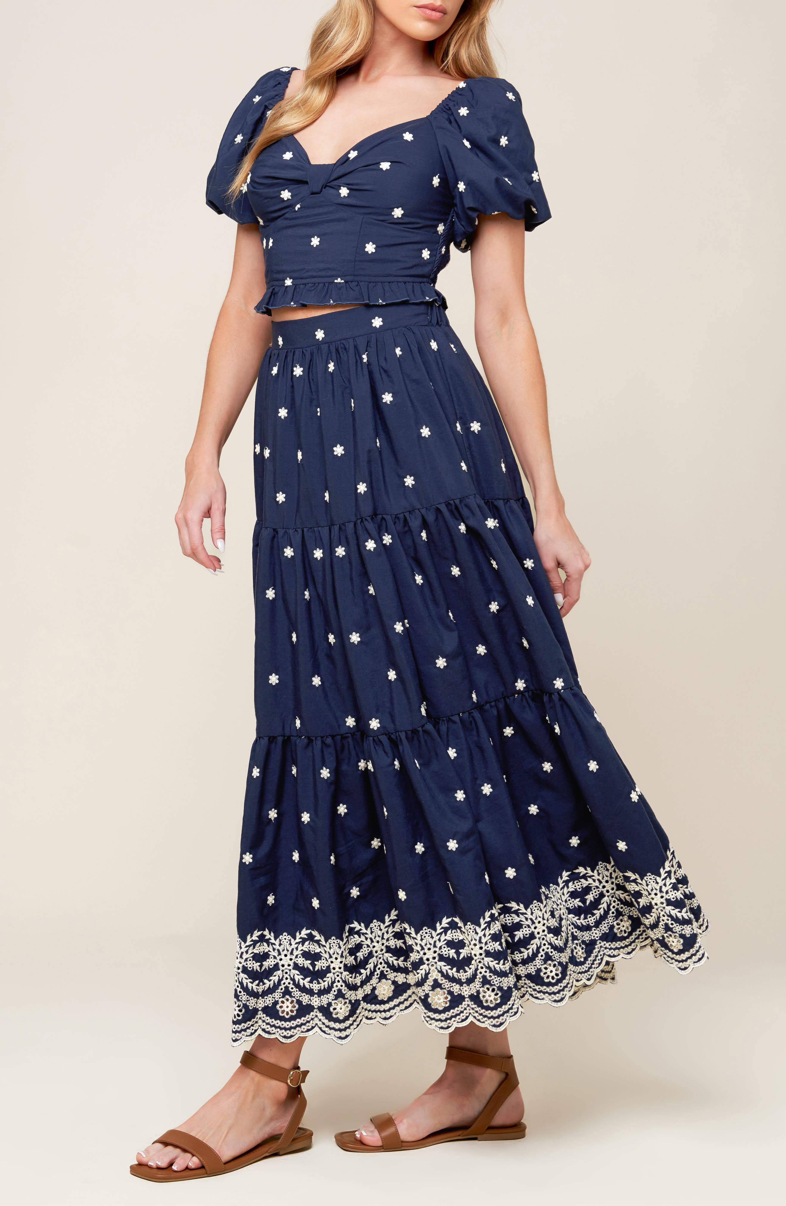 FLYING TOMATO Embroidered Midi Skirt | Nordstromrack