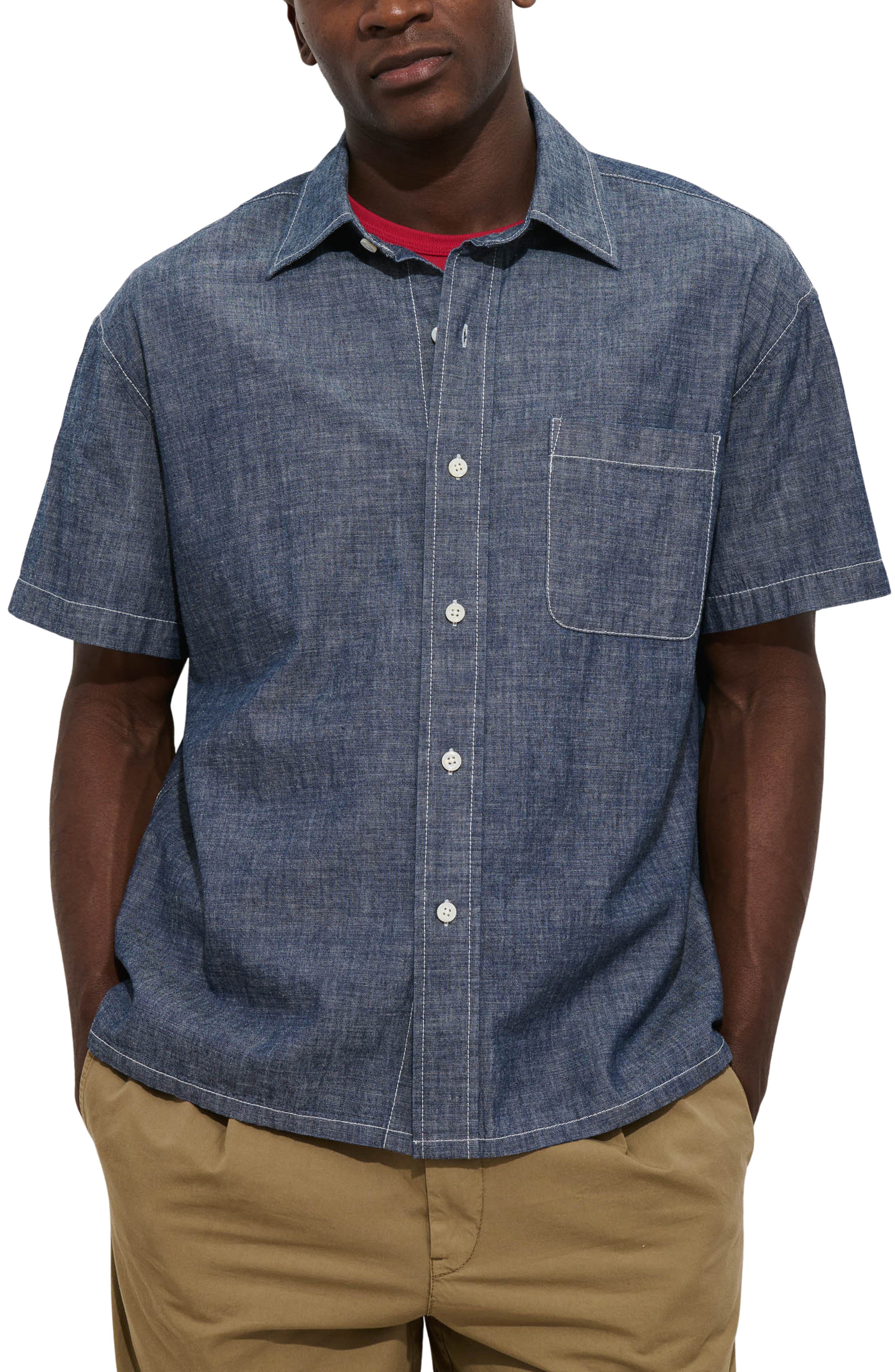 Alex Mill Franklin Short Sleeve Cotton Chambray Button-Up Shirt | Nordstrom