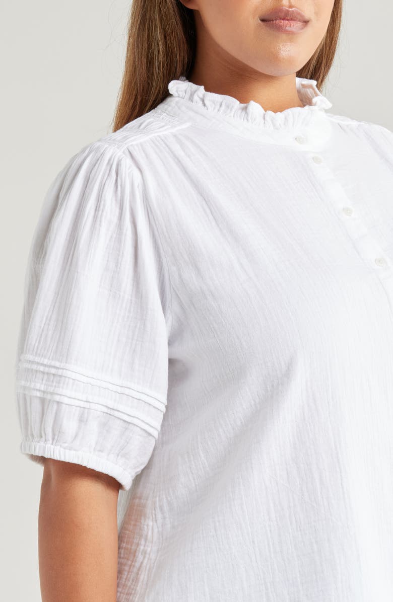 Caslon® Ruffle Band Collar Cotton Gauze Button-Up Shirt | Nordstromrack