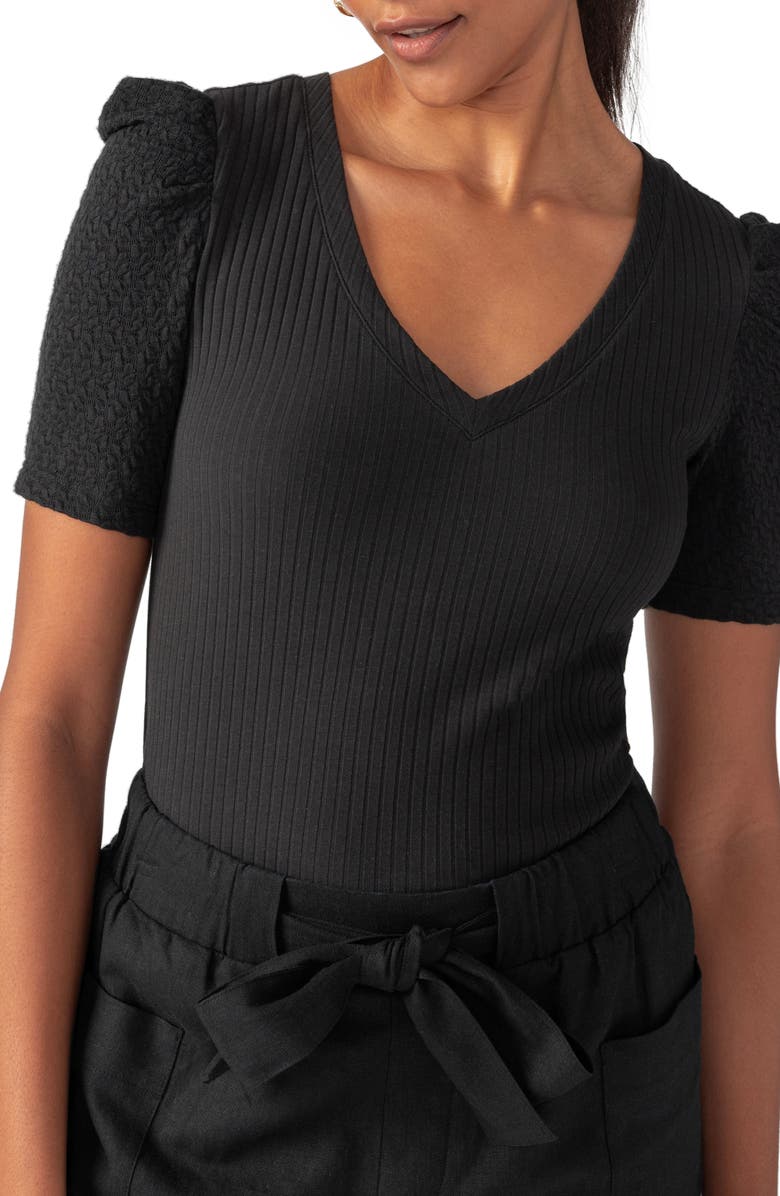 Sanctuary Mixed Media Rib V-Neck Top | Nordstromrack