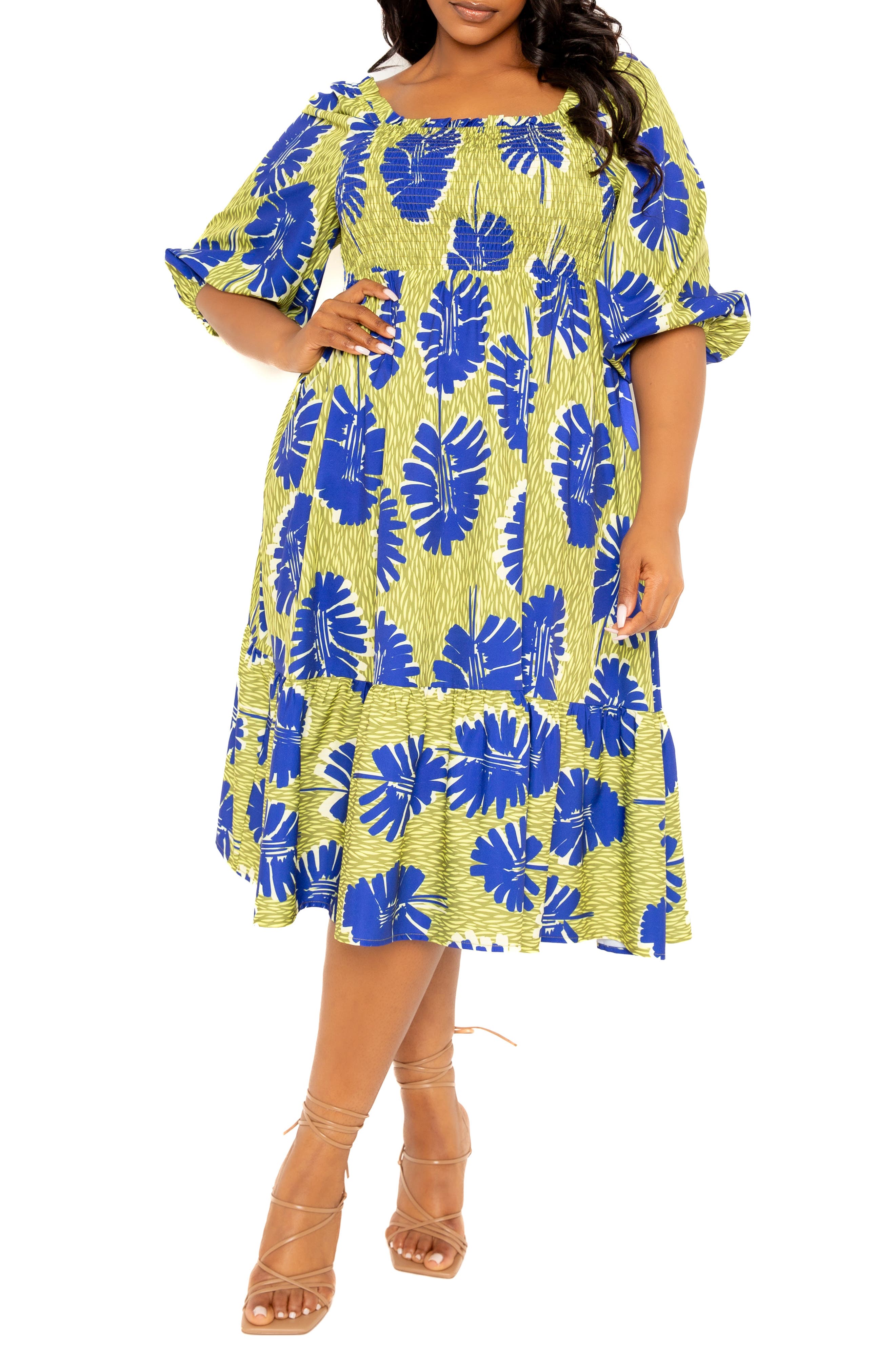 BUXOM COUTURE Print Smocked Midi Dress | Nordstrom
