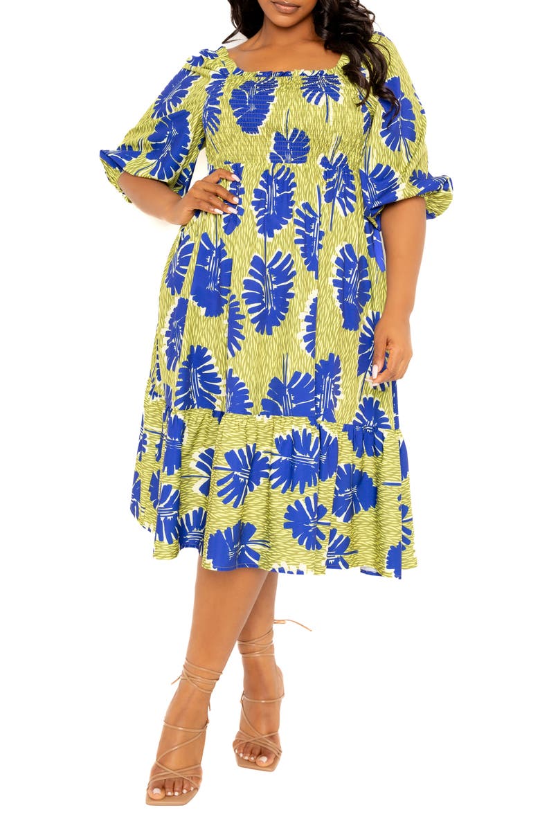 BUXOM COUTURE Print Smocked Midi Dress | Nordstrom