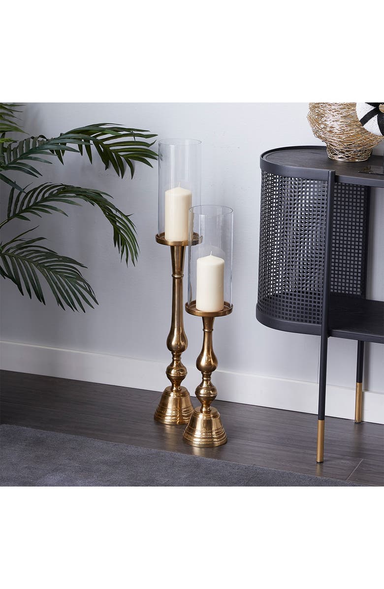 WILLOW ROW Gold Aluminum Traditional Candle Holder 2-Piece Set ...