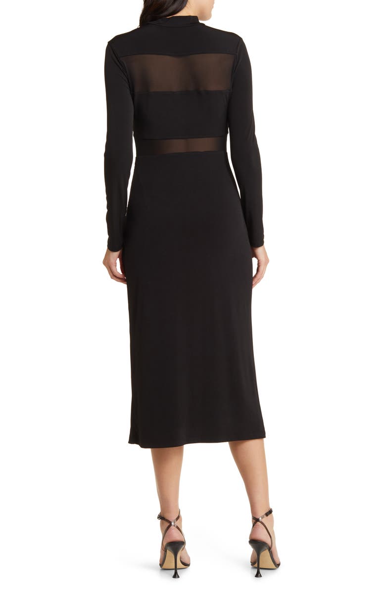 FLORET STUDIOS Mesh Panel Long Sleeve Midi Dress | Nordstromrack