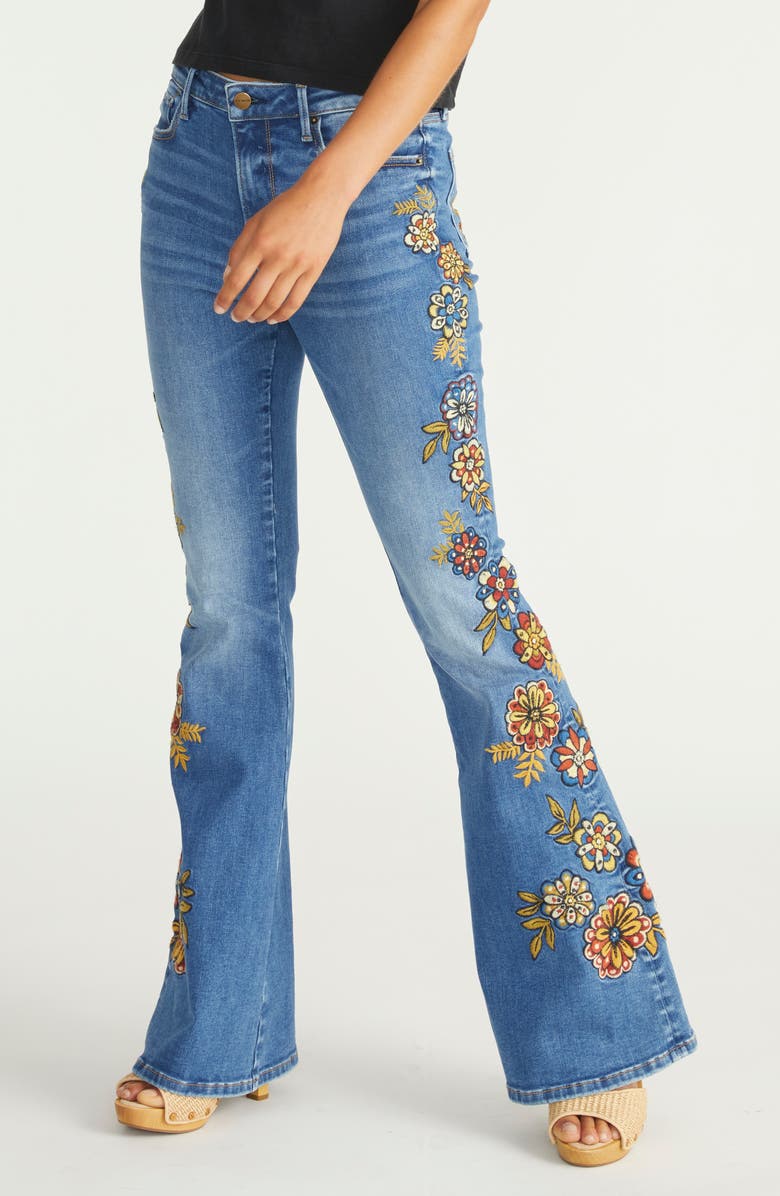 Driftwood Farrah Floral Embroidered High Waist Flare Jeans | Nordstromrack