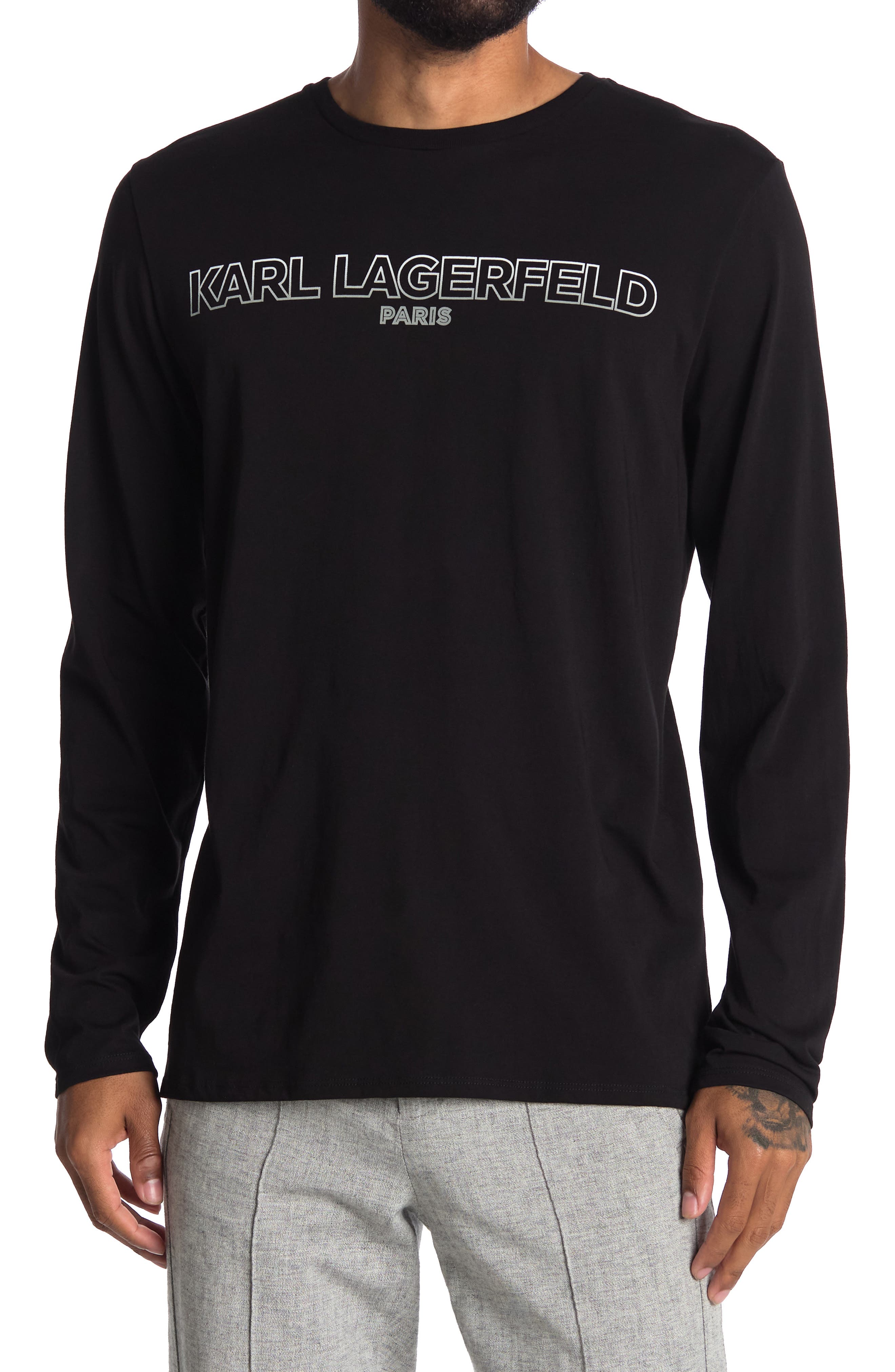 KARL LAGERFELD PARIS Outline Logo Long Sleeve T-Shirt | Nordstromrack