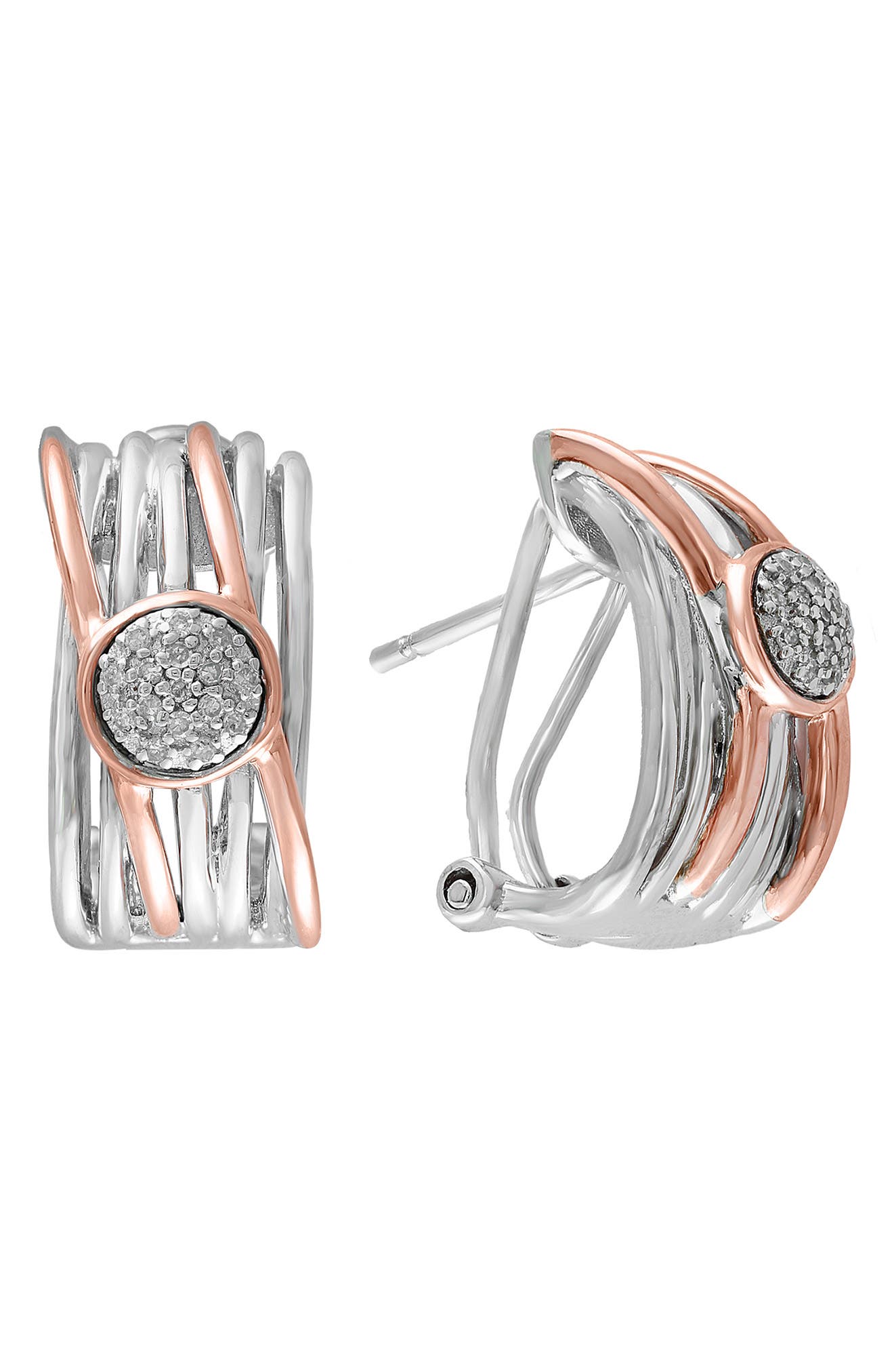EFFY Sterling Silver & 14K Rose Gold Diamond Earrings - 0.1ct ...