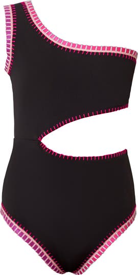 PQ SWIM Kids' Rainbow Embroidered Cutout One-Piece Swimsuit | Nordstromrack