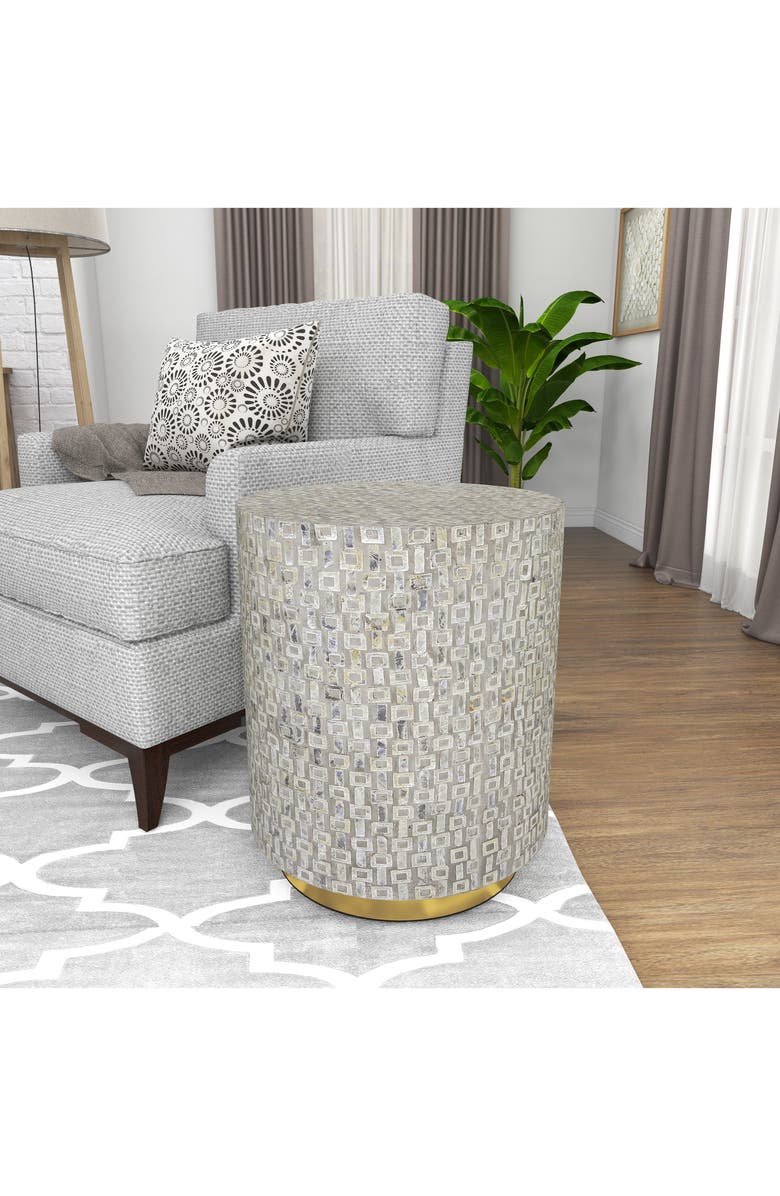 GINGER BIRCH STUDIO Gray Mother of Pearl Contemporary Accent Table with ...