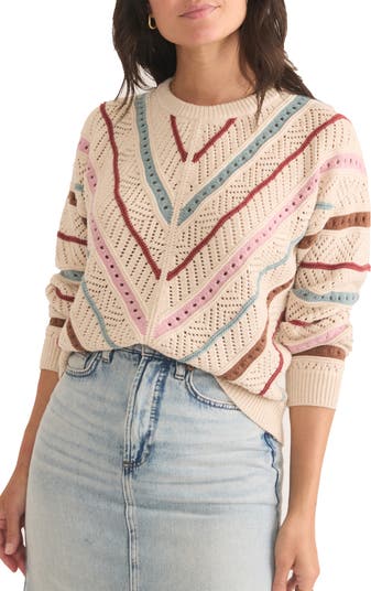Marine Layer Brooke Stripe Open Stitch Crewneck Sweater | Nordstrom