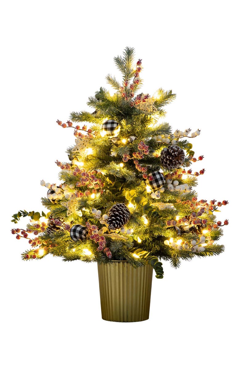 NEARLY NATURAL 3-Foot Pre-Lit Snow Covered Decorative Artificial Tree ...
