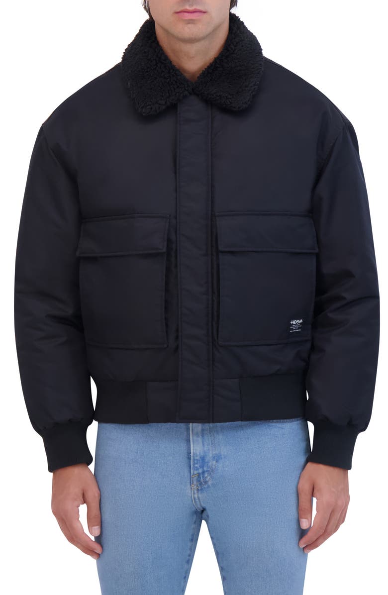 Hudson Jeans Water Repellent Faux Shearling Collar Bomber Jacket ...