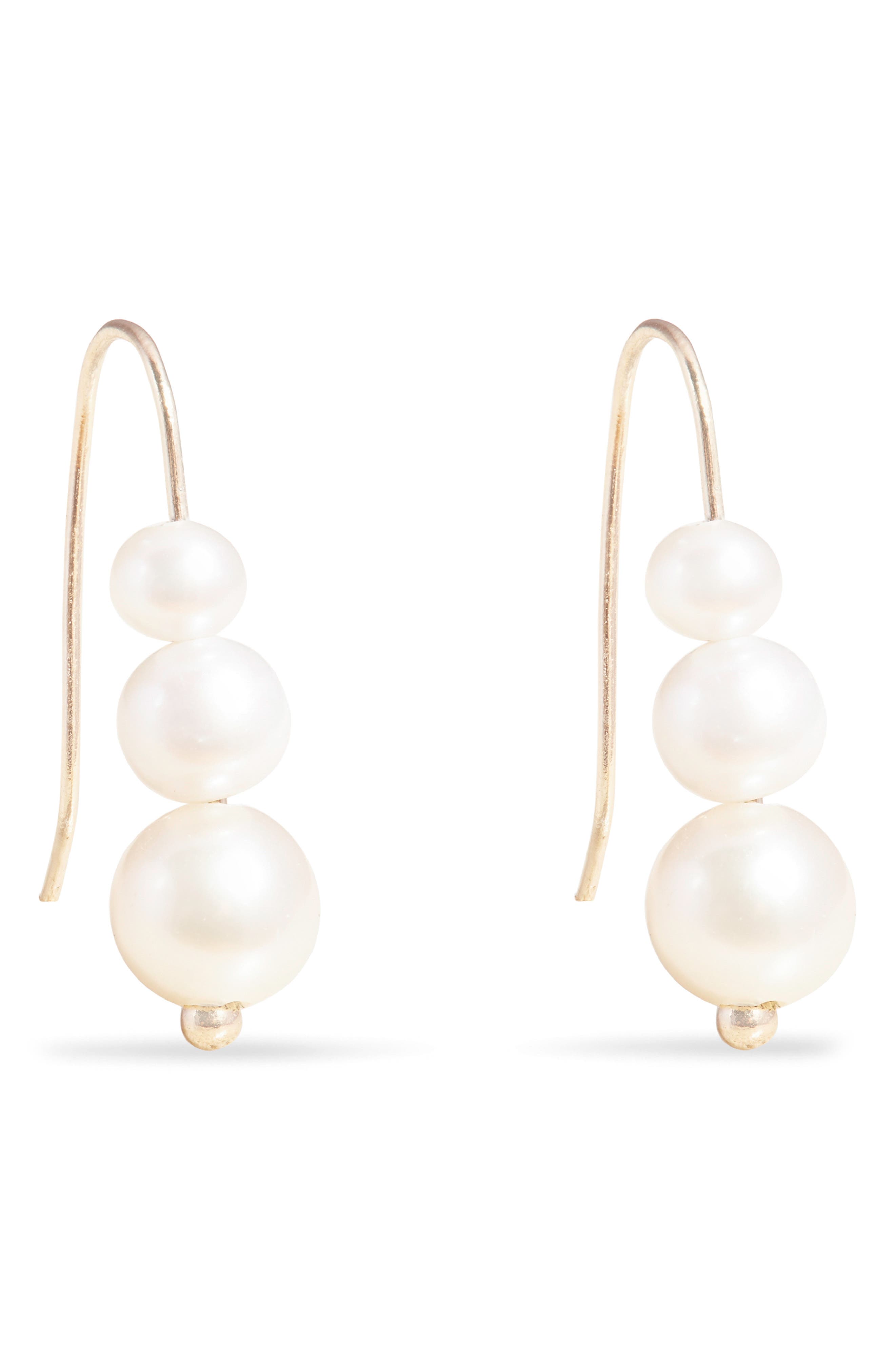 STONE AND STRAND Triple Imitation Pearl Drop Earrings | Nordstrom