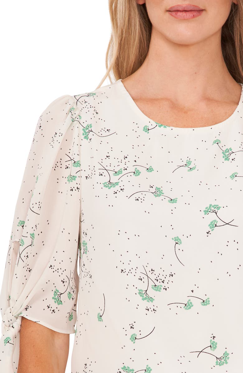 CeCe Floral Print Tie Sleeve Blouse | Nordstromrack