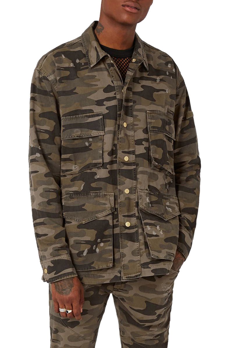Topman AAA Collection Distressed Camo Field Jacket | Nordstrom