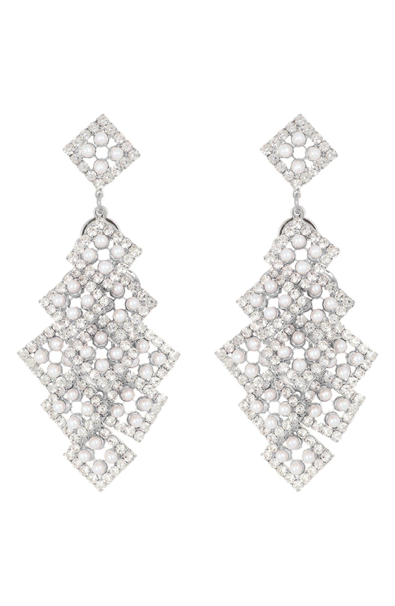 Tasha Crystal & Imitation Pearl Square Cascading Drop Earrings ...