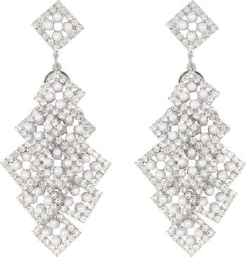 Tasha Crystal & Imitation Pearl Square Cascading Drop Earrings ...