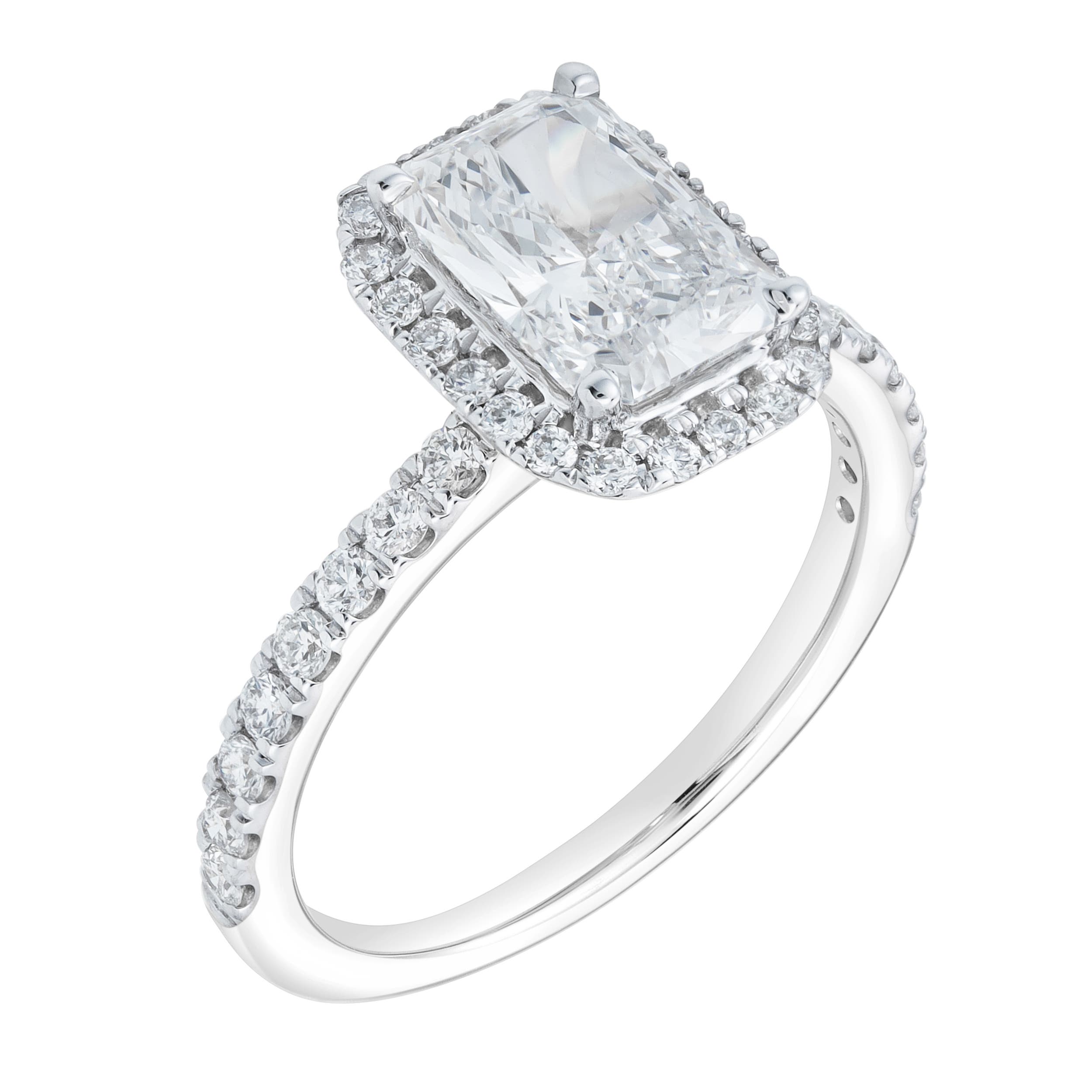 LuvMyJewelry Basma 14K White Gold Radiant Cut Lab Grown Diamond Halo ...