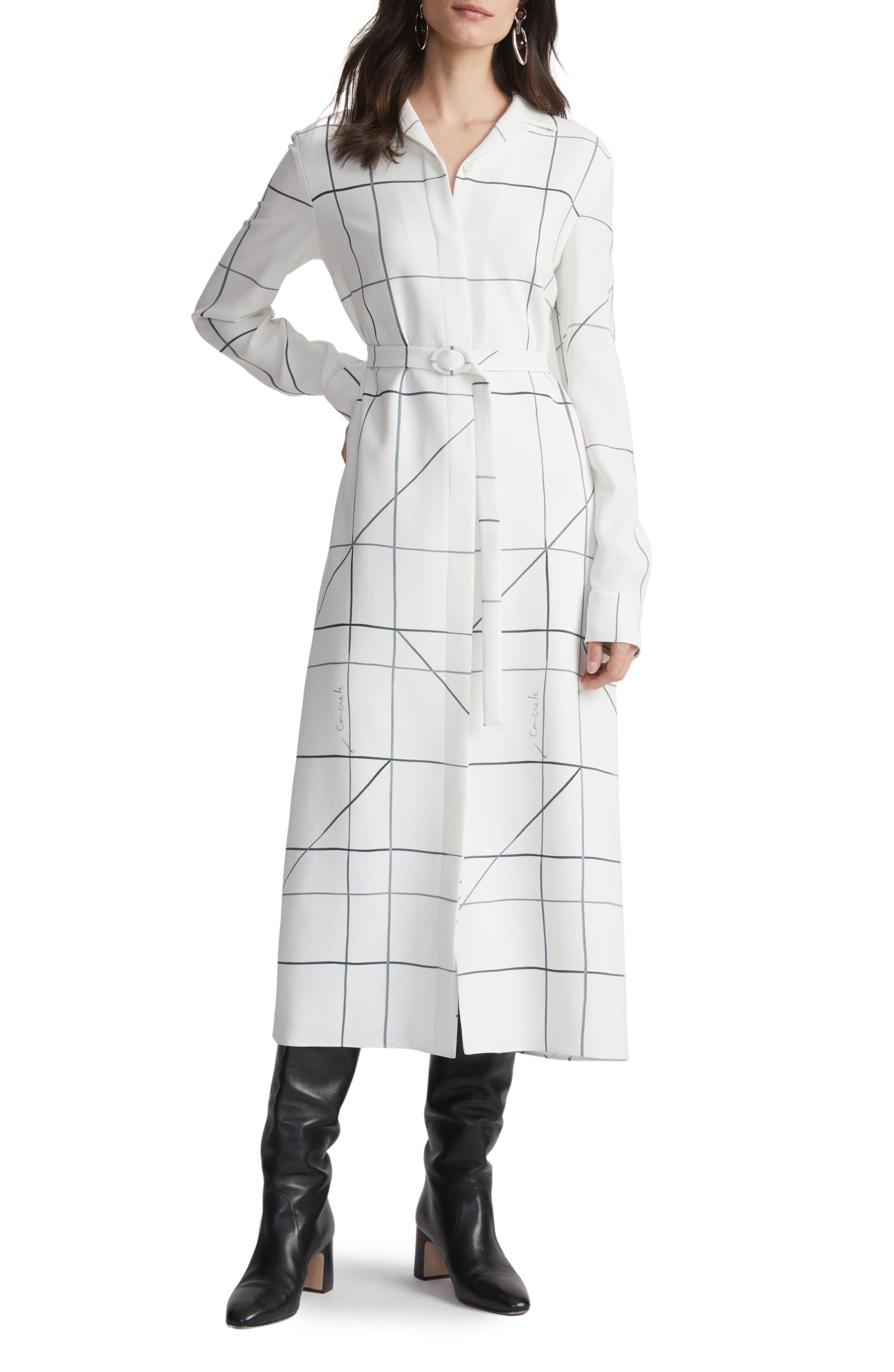 Lafayette 148 New York Floor Plan Print Belted Long Sleeve Cady ...