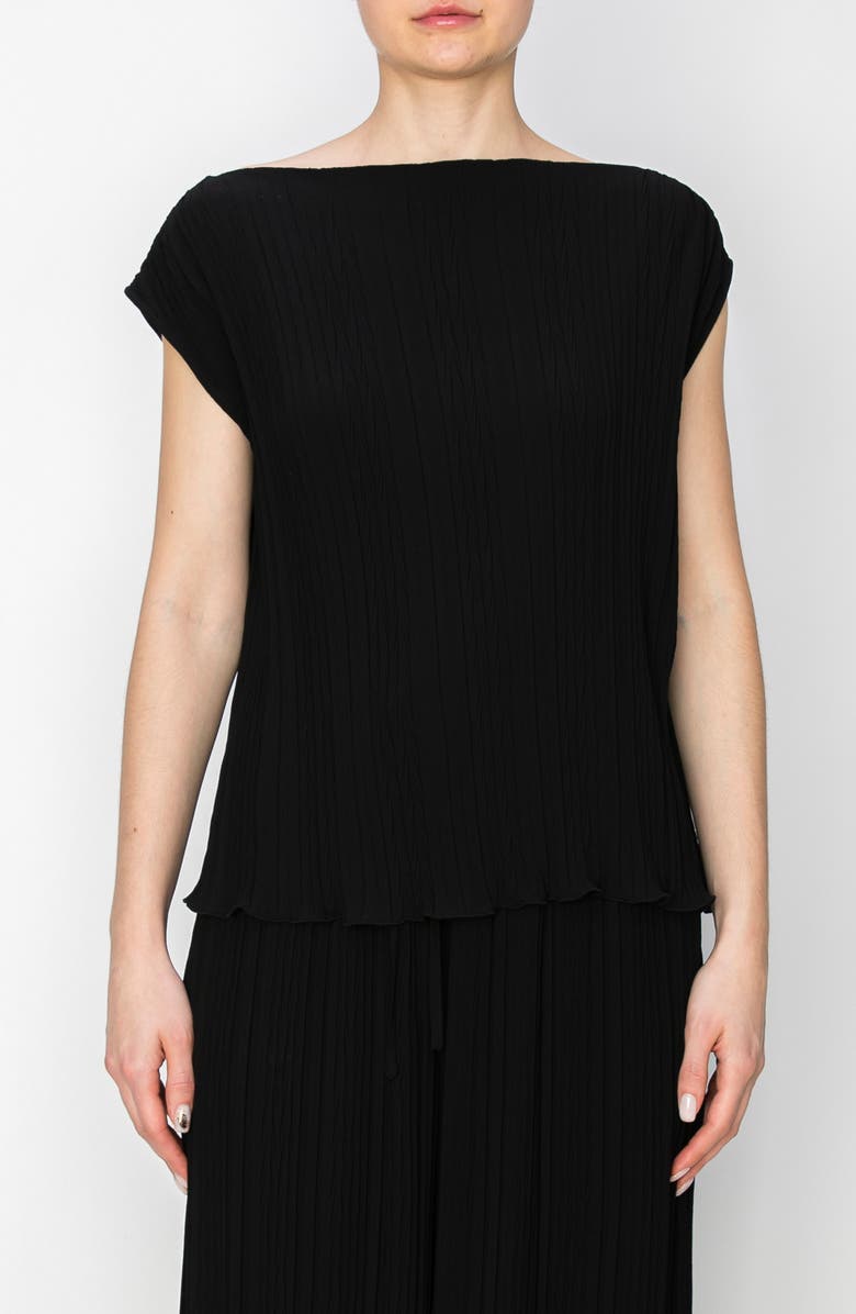 MELLODAY Boat Neck Cap Sleeve Plissé Top | Nordstromrack