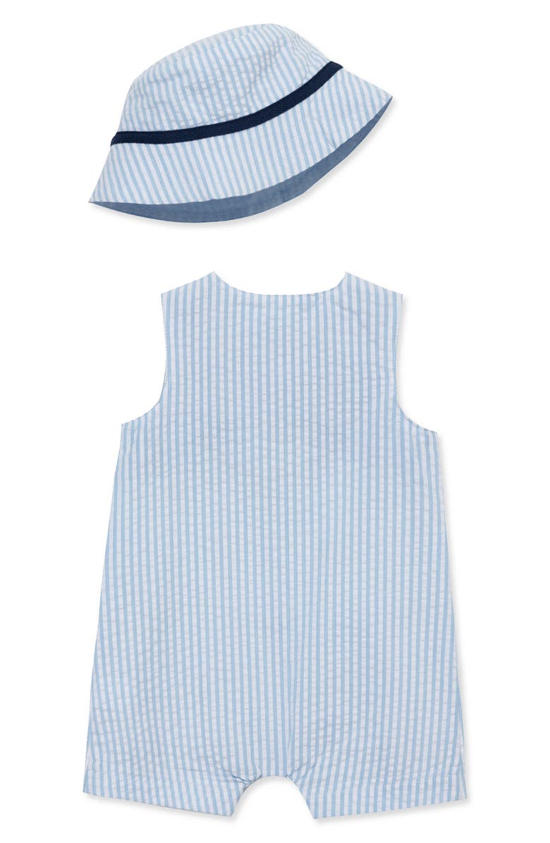 Little Me Embroidered Seersucker Cotton Romper & Bucket Hat Set ...
