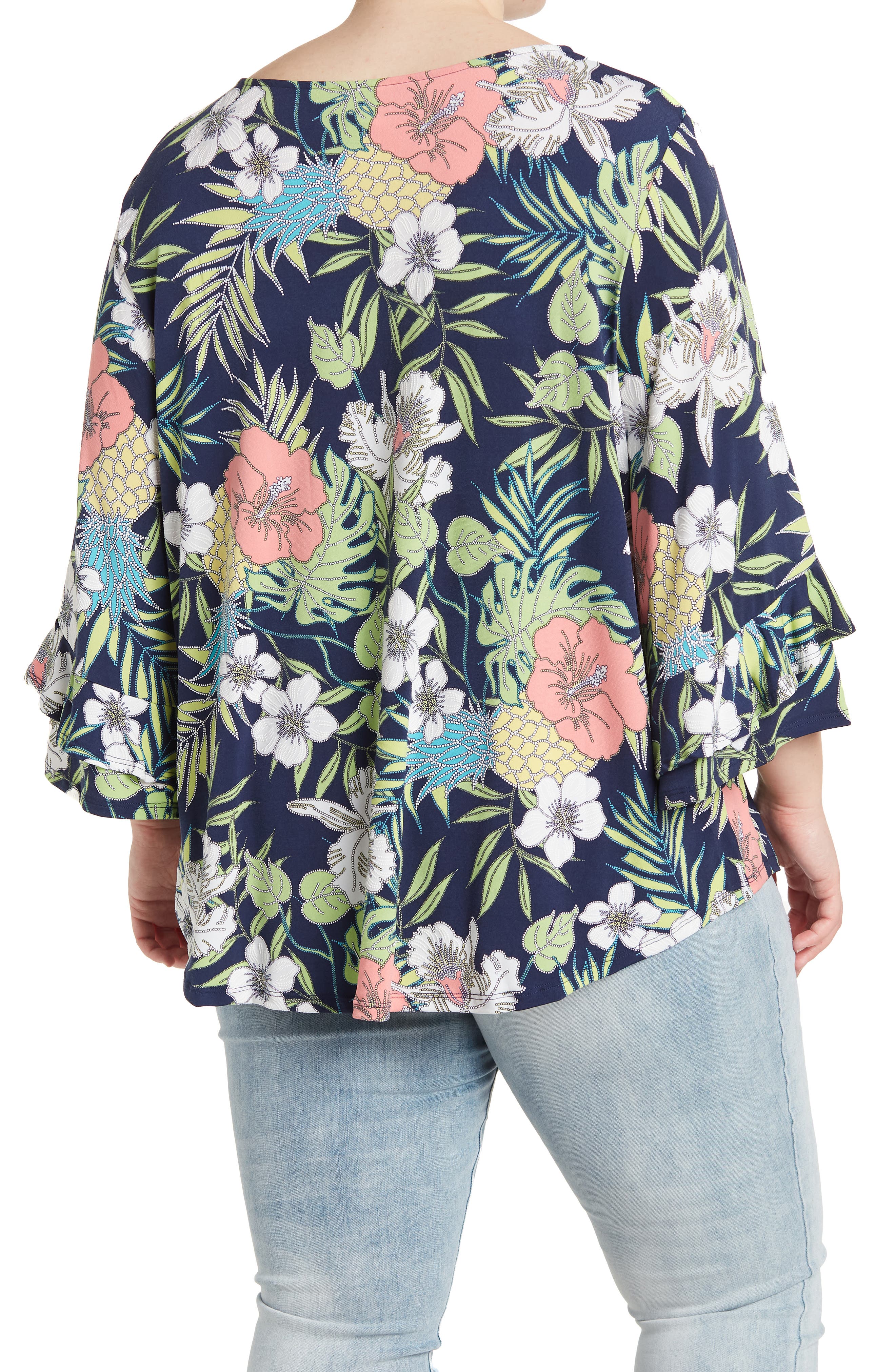 RUBY RD Tropical Puff Print 3/4 Sleeve Top | Nordstromrack