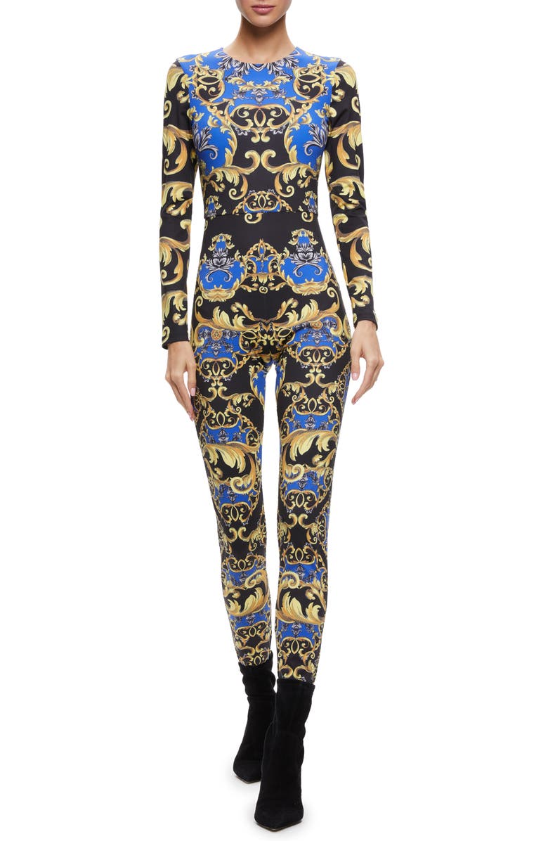 Alice + Olivia Freddie Filigree Print Long Sleeve Catsuit | Nordstromrack
