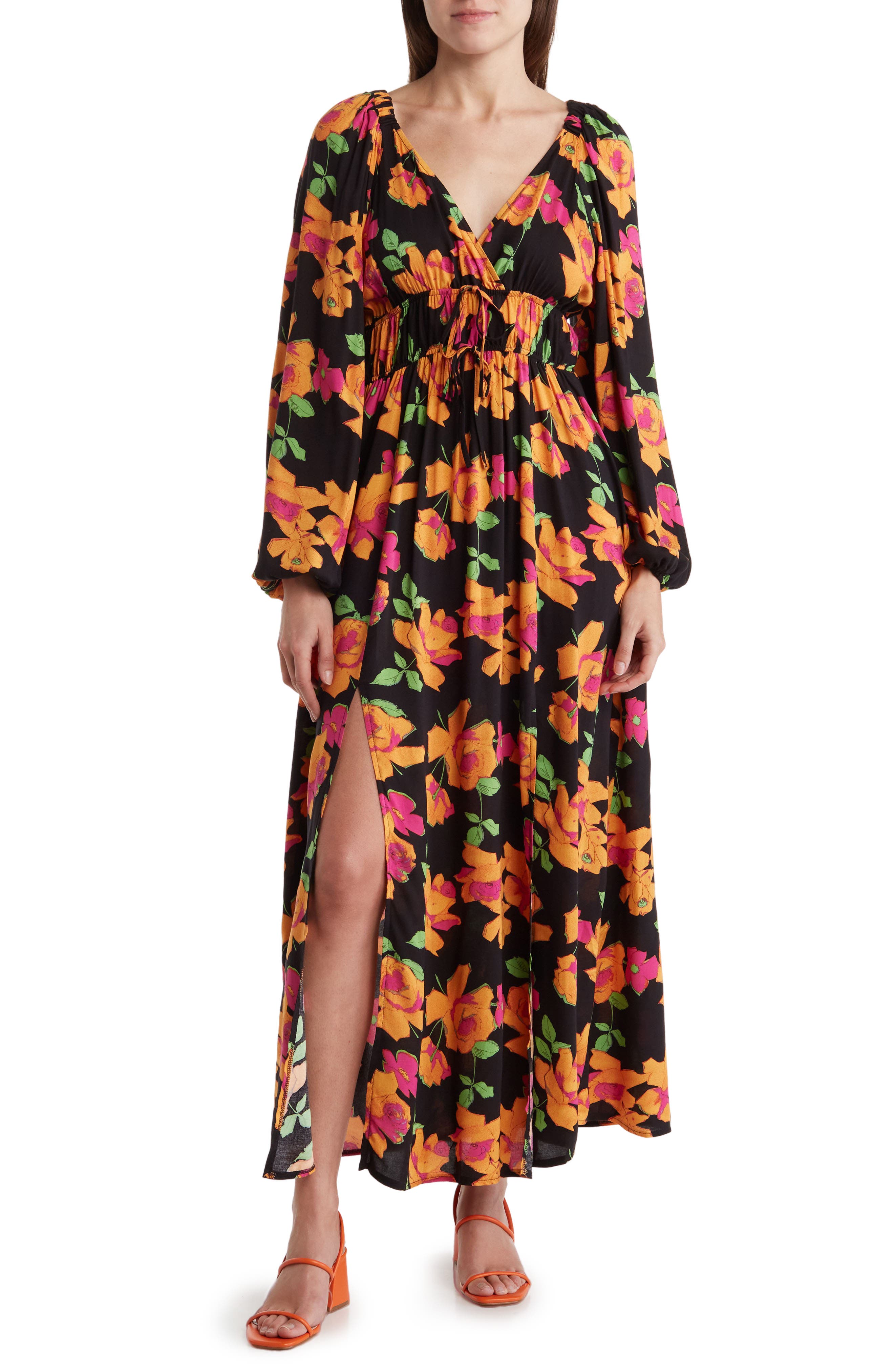ASOS DESIGN Tea Floral Long Sleeve Maxi Dress | Nordstromrack
