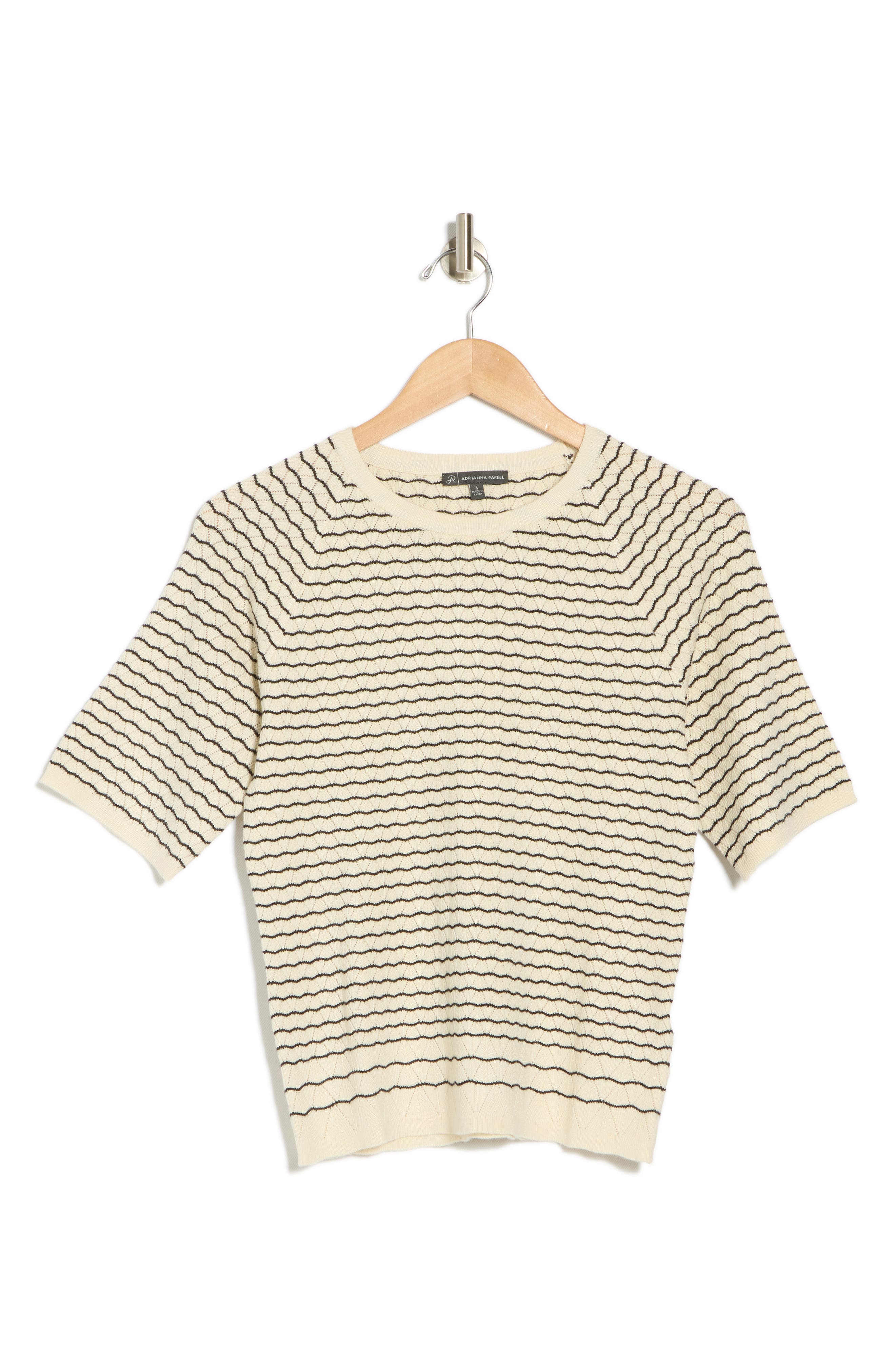 Adrianna Papell Pointelle Stripe Short Sleeve Sweater | Nordstromrack