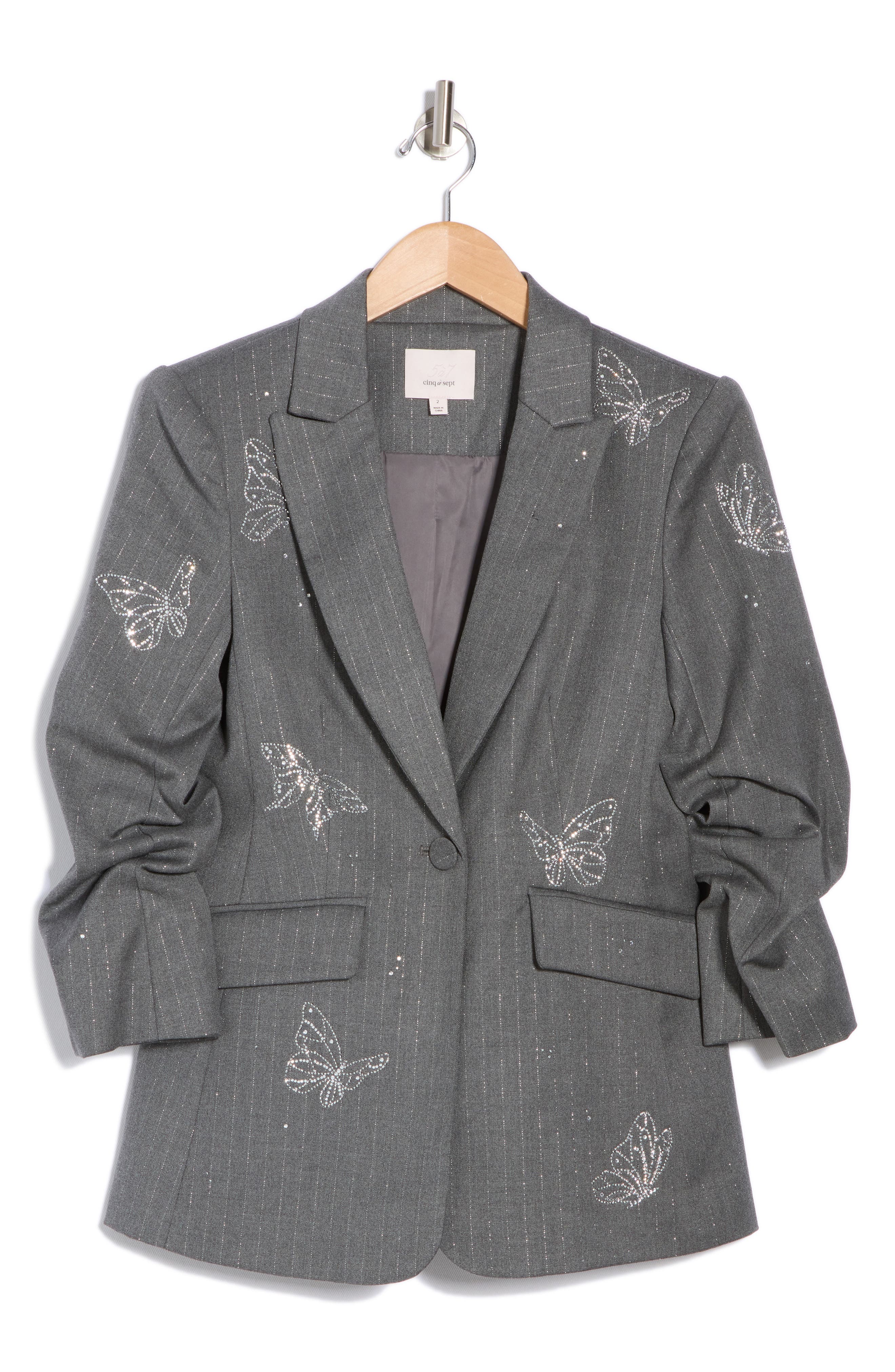 Cinq à Sept Joan Butterfly Embellished Pinstripe Blazer | Nordstromrack
