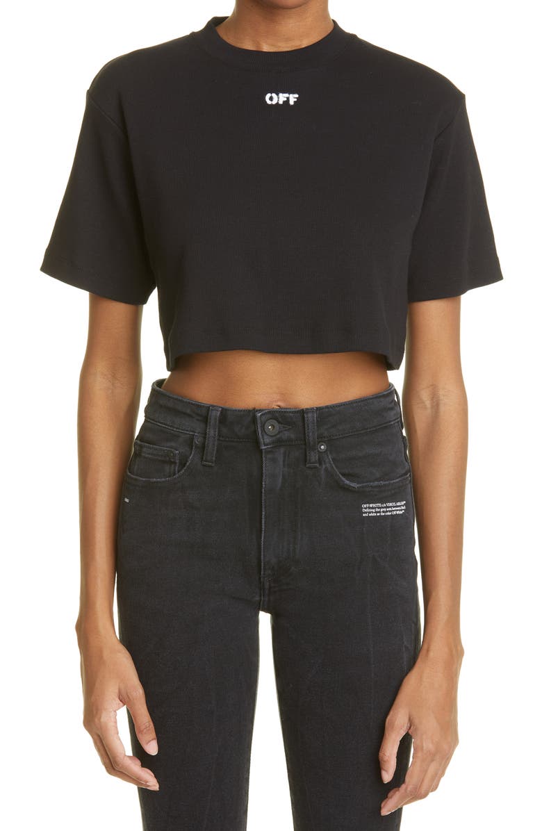 Off-White Logo Stamp Crop Organic Cotton Graphic Tee | Nordstrom