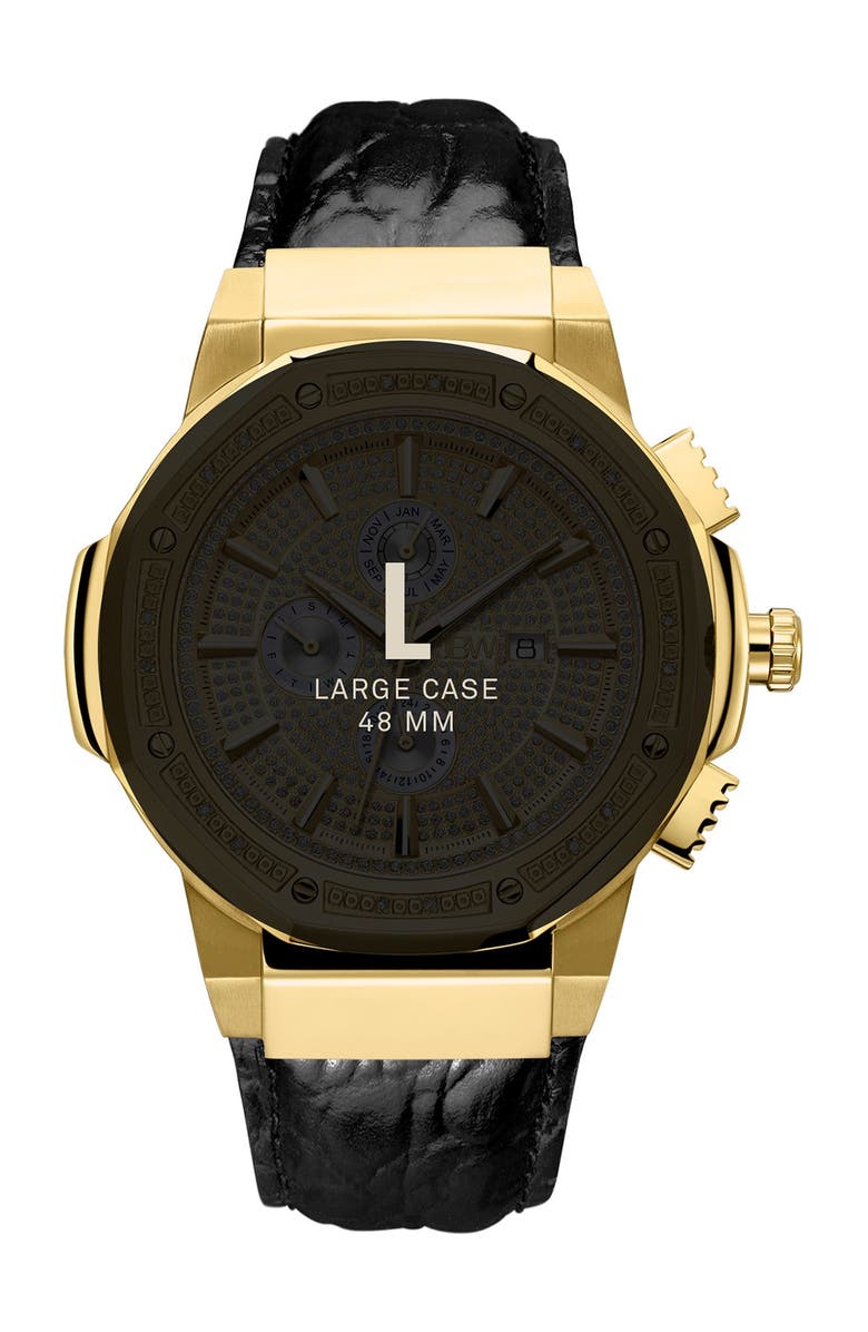 JBW Men's Saxon Diamond Croc Embossed Leather Strap Watch, 48mm - 0.16 ...