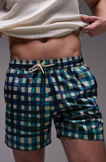 Topman Abstract Check Swim Trunks | Nordstromrack