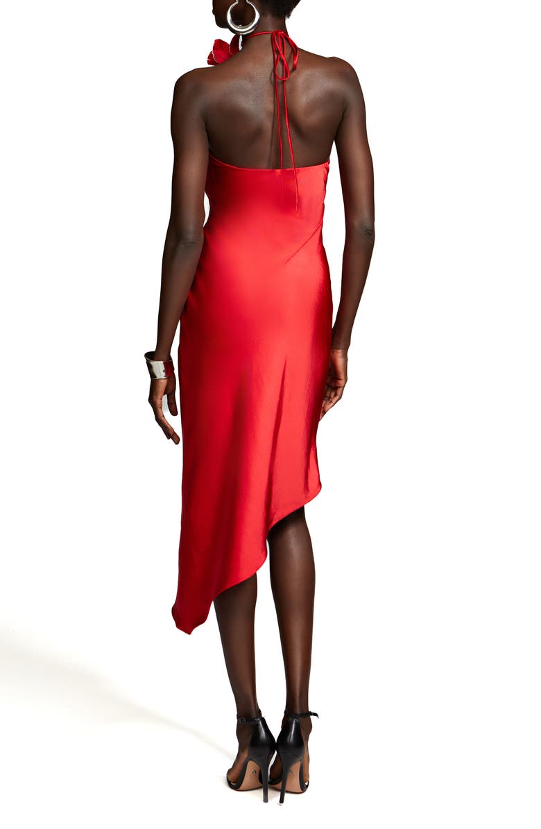 HALSTON Joellen Floral Detail Asymmetric Crushed Satin Halter Dress ...